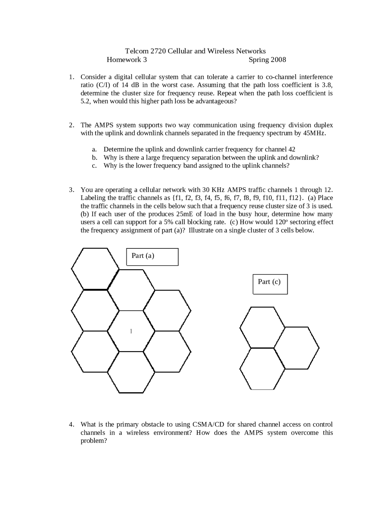 4 Questions For Assignment 3 Cellular Wireless Networks Telcom 2720