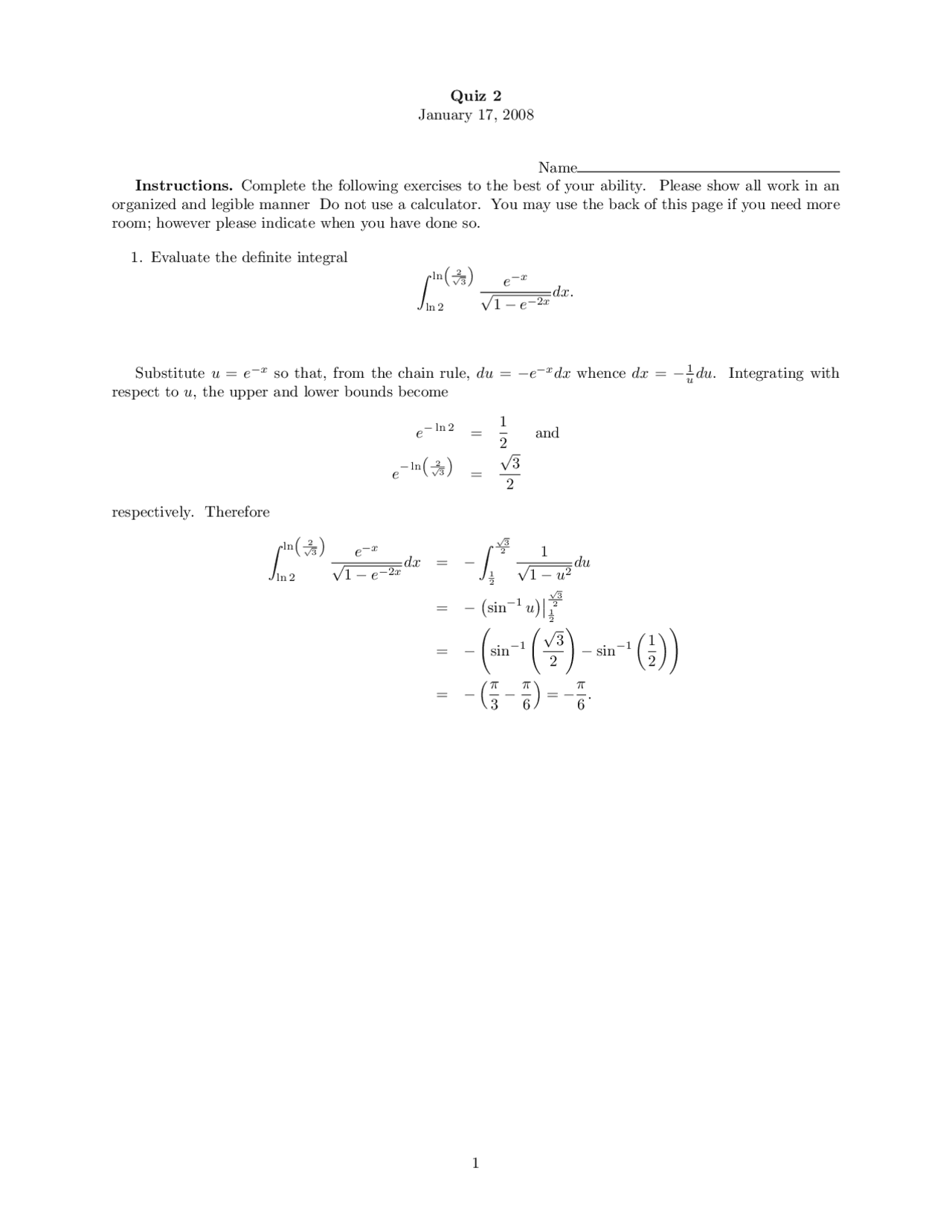 Resolution Of Quiz 2 For Evaluation Of Definite Integral Calculus Ii