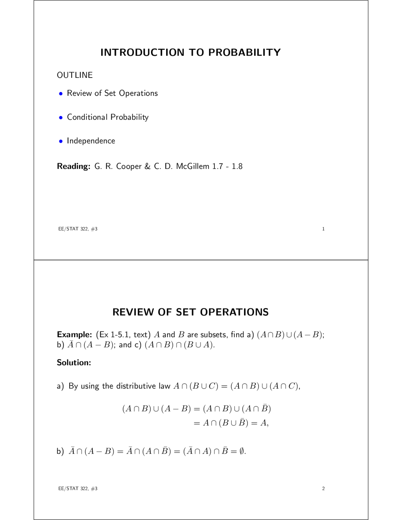 Introduction to Probability - Lecture Slides | STAT 322 - Docsity