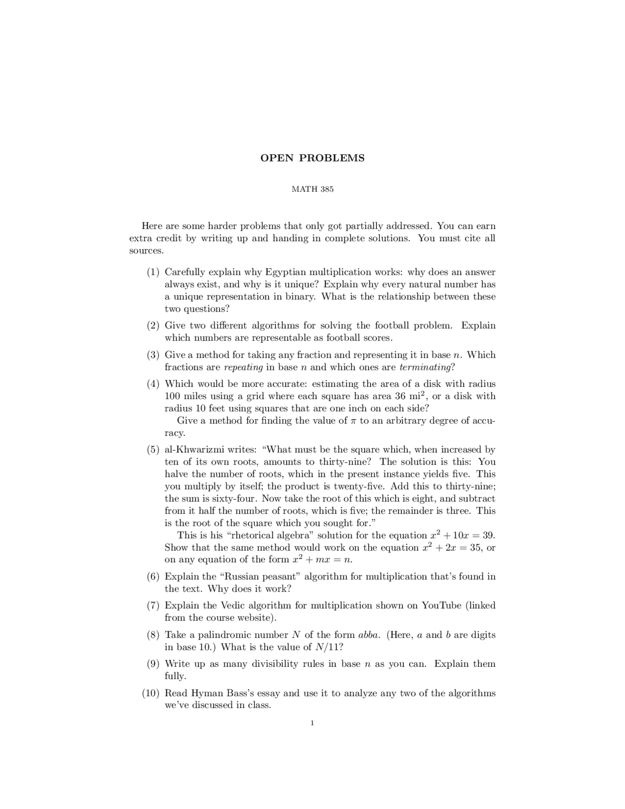 12 Problems For Elementary School Teachers Math 385 Docsity