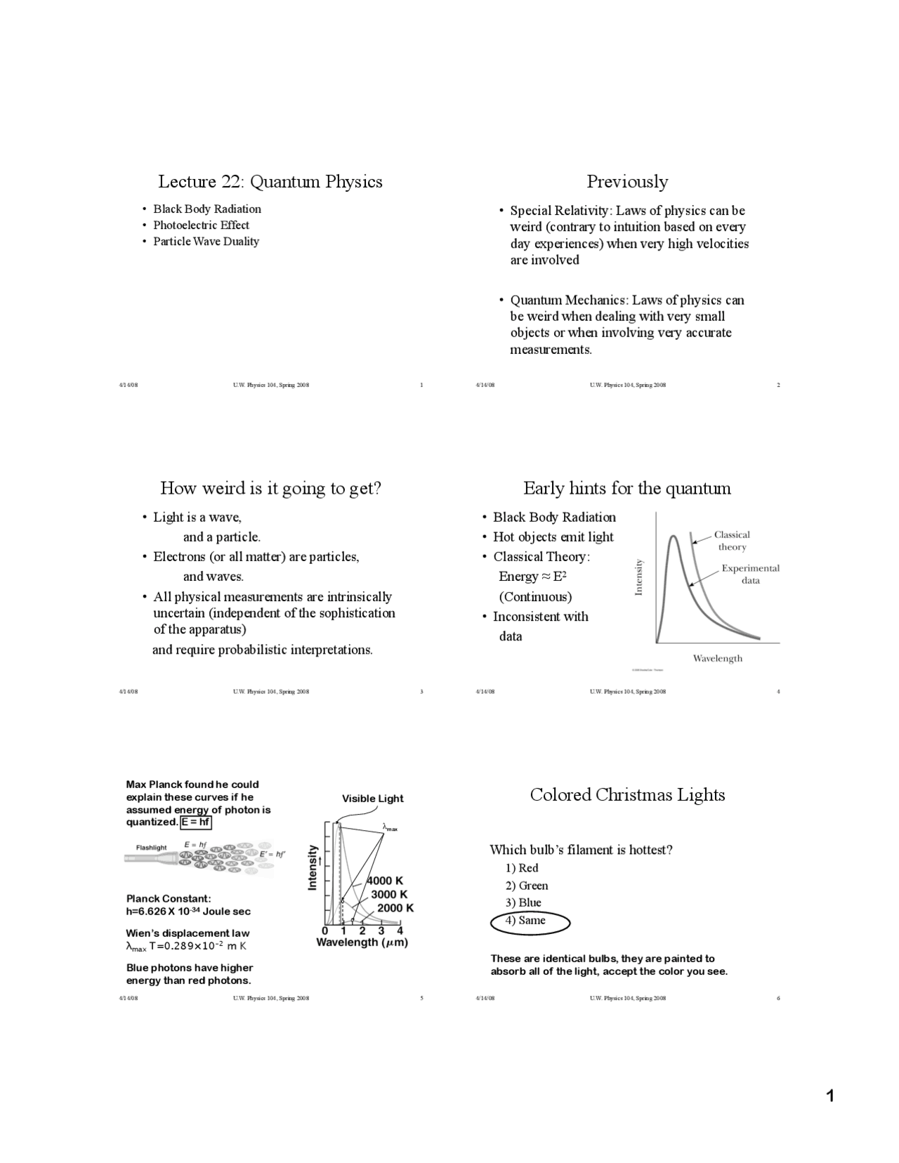 Quantum Physics General Physics Lecture Notes Physics 104 Docsity