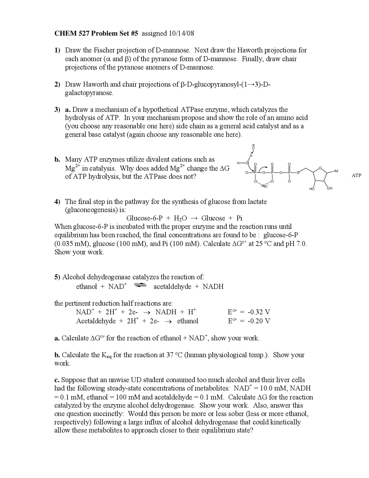 Problem Set 5 For Introductory Biochemistry Chem 527 Docsity