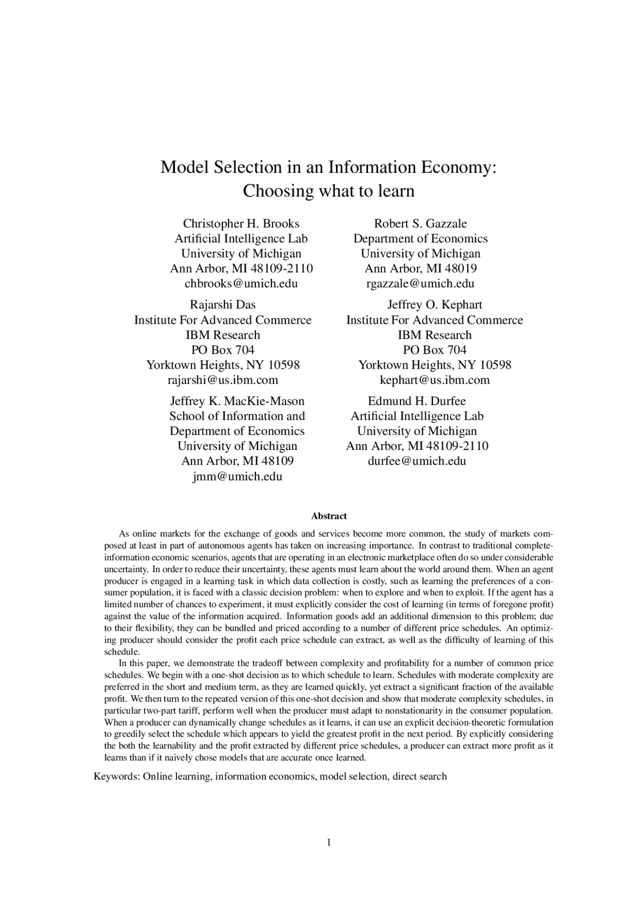 Model Selection in an Information Economy: Choosing What to Learn | AT ...