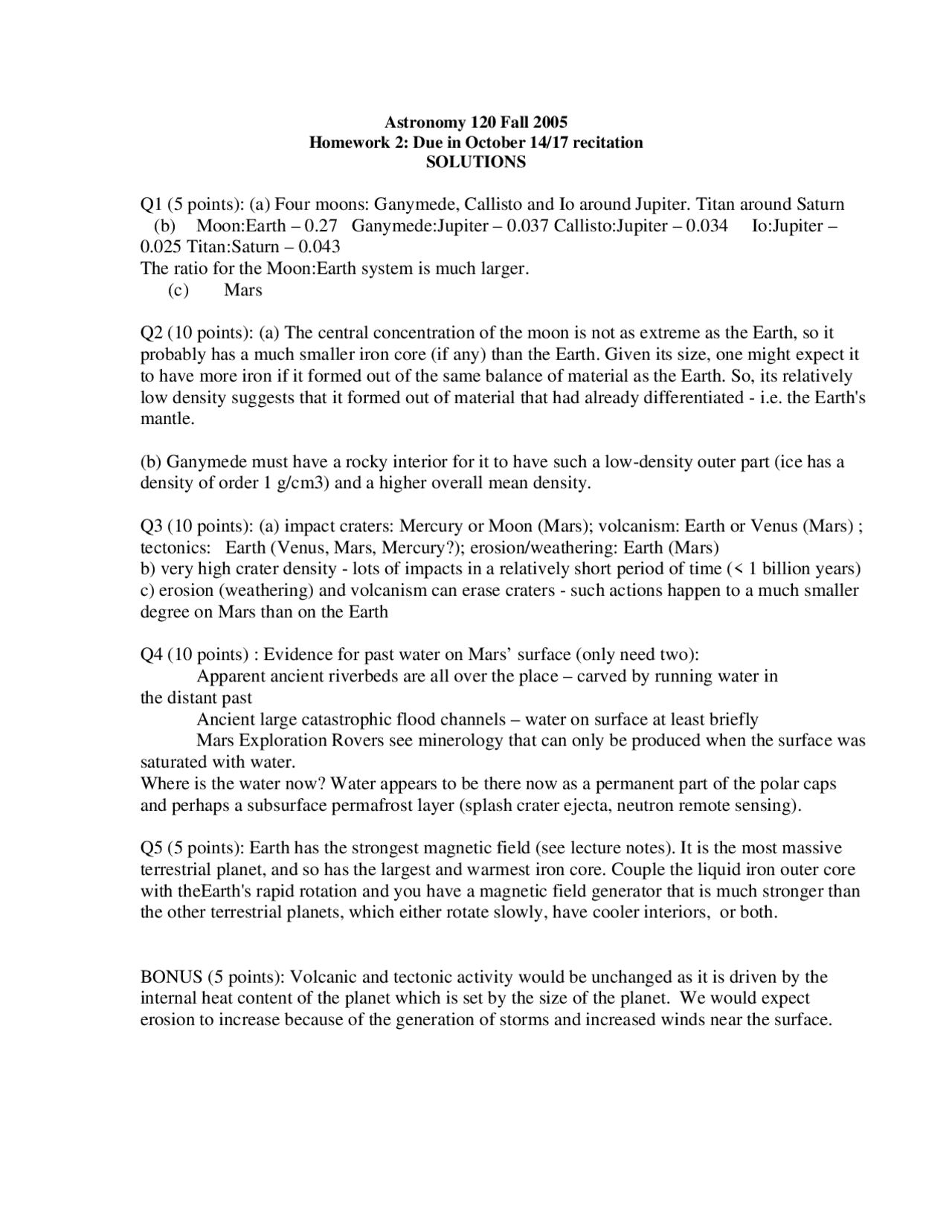Homework 2 With Solutions Sky And Solar System Astro 120 Docsity