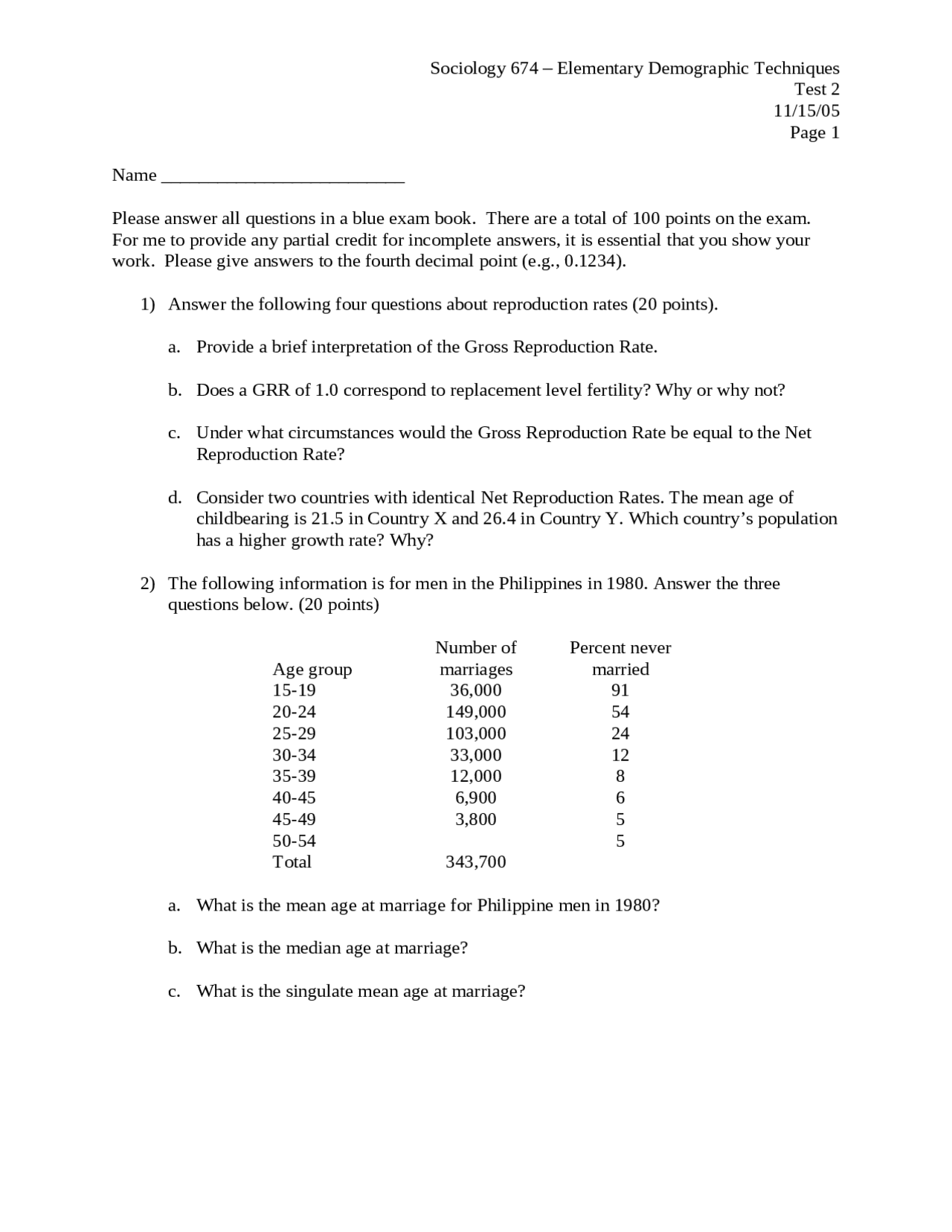 Questions for Exam 2 - Elementary Demographic Techniques | SOC 674 ...