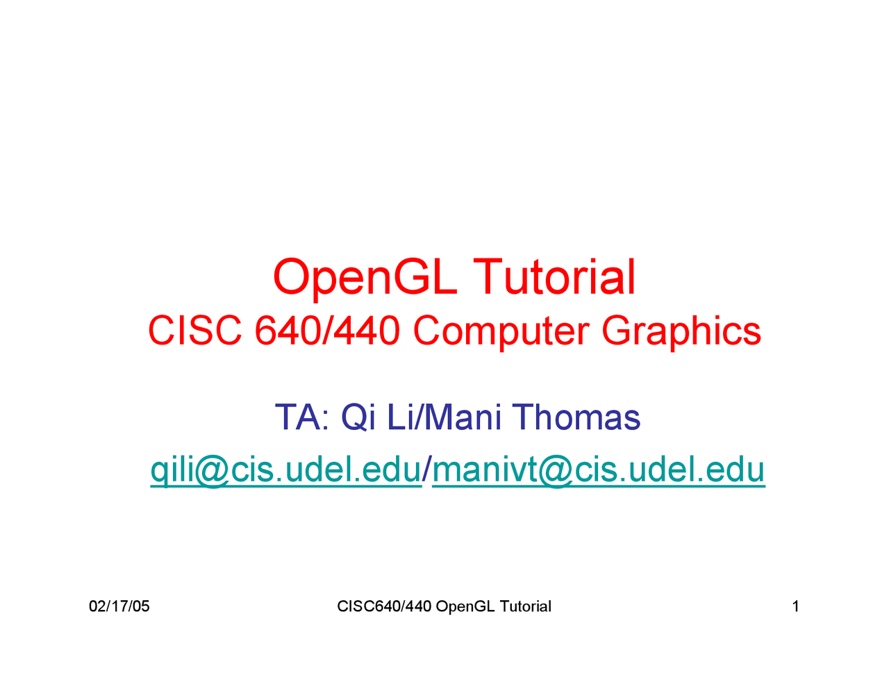 Lecture Slides On Opengl Tutorial Computer Graphics Cisc 640 Docsity 0615