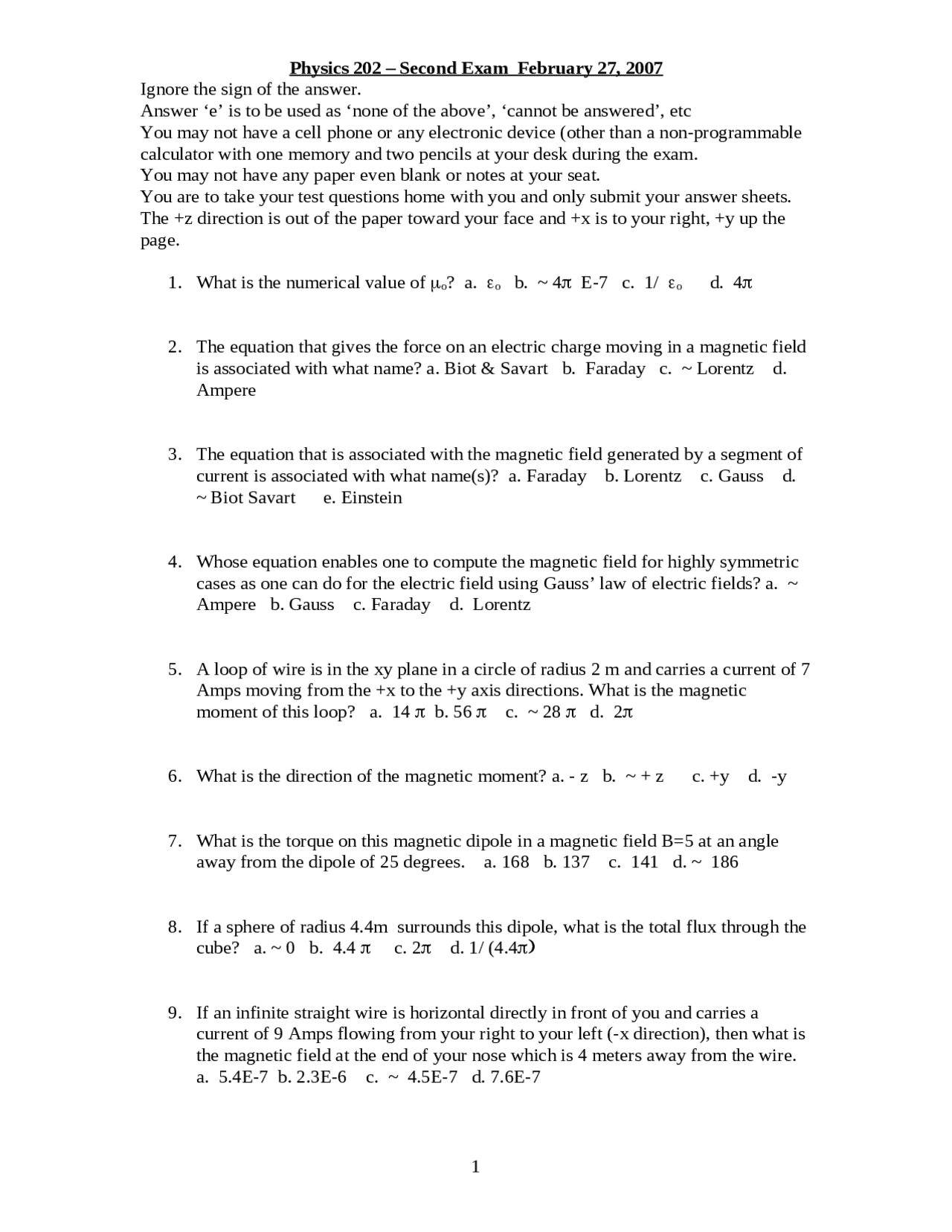 Questions on General Physics II with Solutions | PHYS 202 | Study notes ...