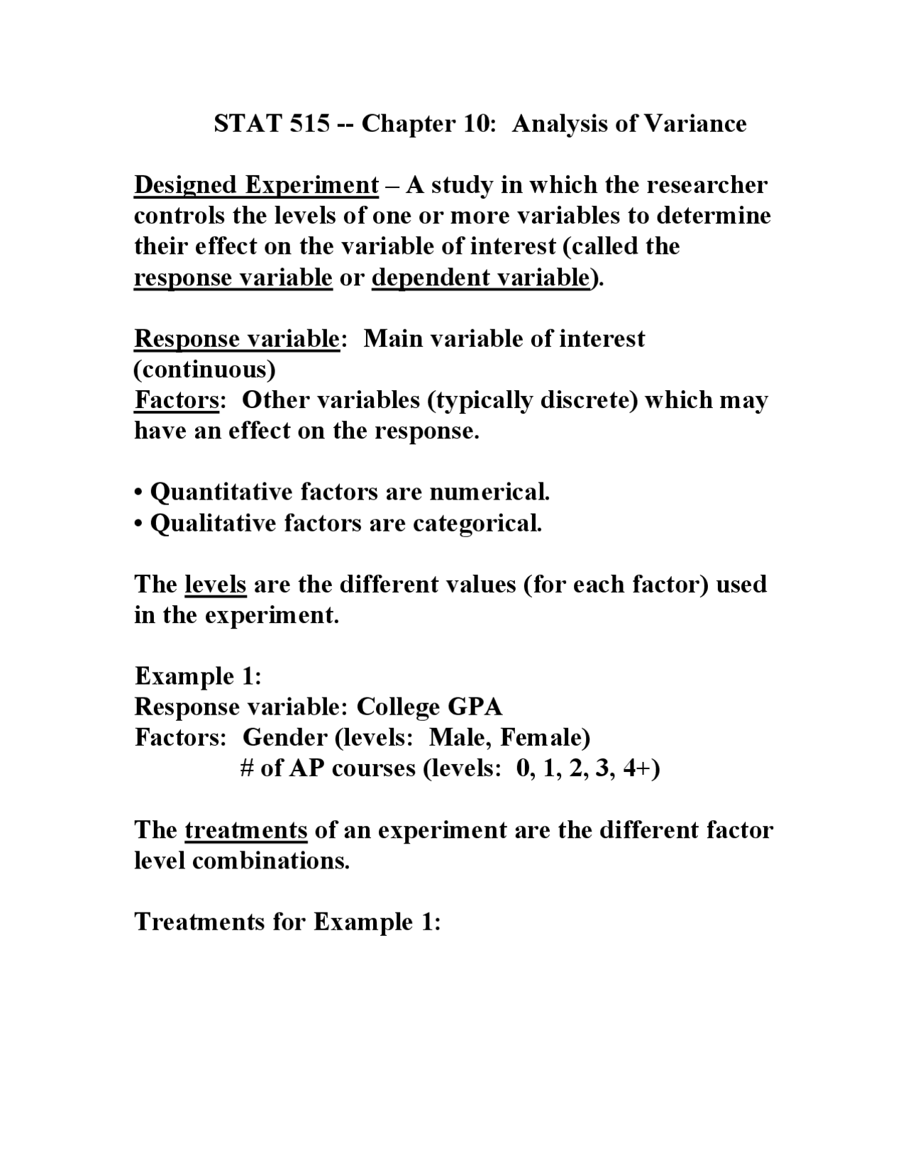 Analysis Of Variance Statistical Methods I Exam Stat 515 Docsity
