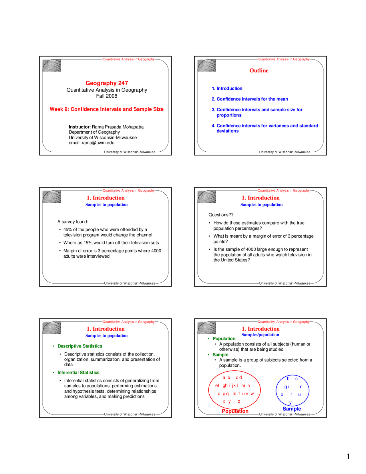 Confidence Intervals And Population Size Lecture Slides Geog 247