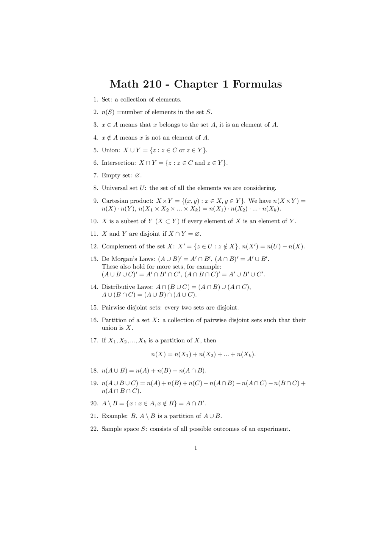 Functions And Applications Topics In Finite Mathematics Formulas Math 210 Docsity