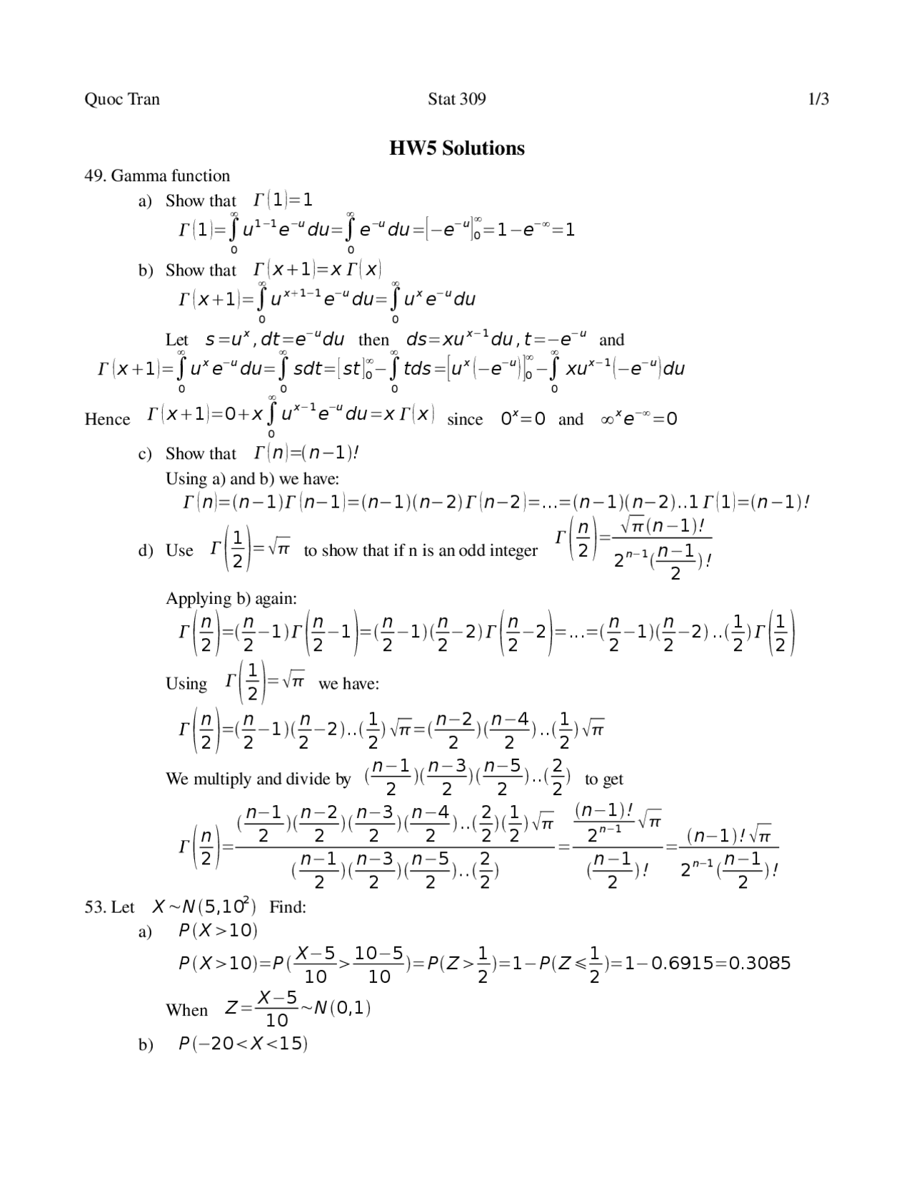 Homework 5 Solutions Introduction To Mathematical Statistics Stat