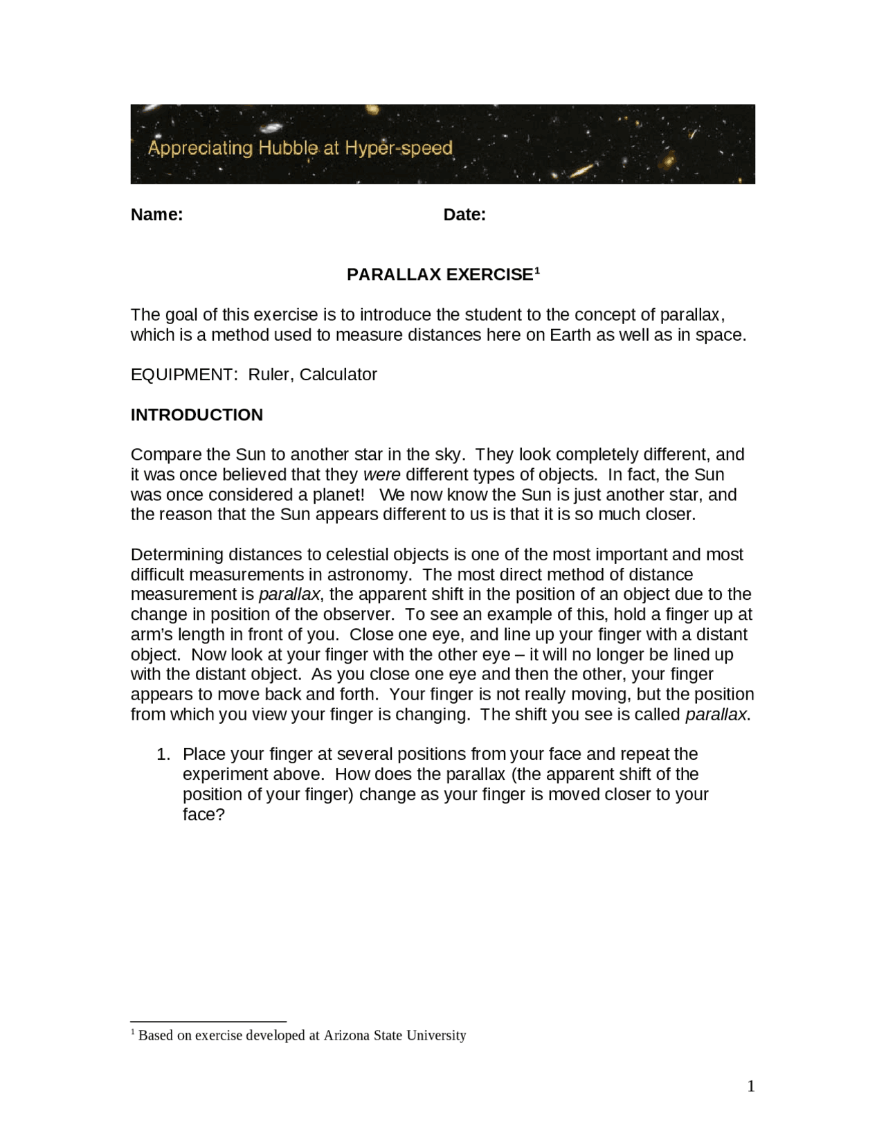 Introduction To Appreciating Hubble At Hyperspeed Experiment Ast