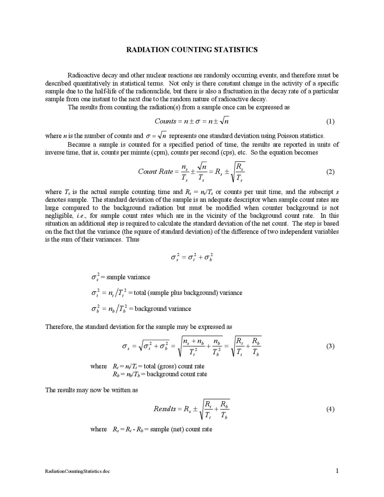 Radiation Counting Statistics - Laboratory | AEC X99 - Docsity