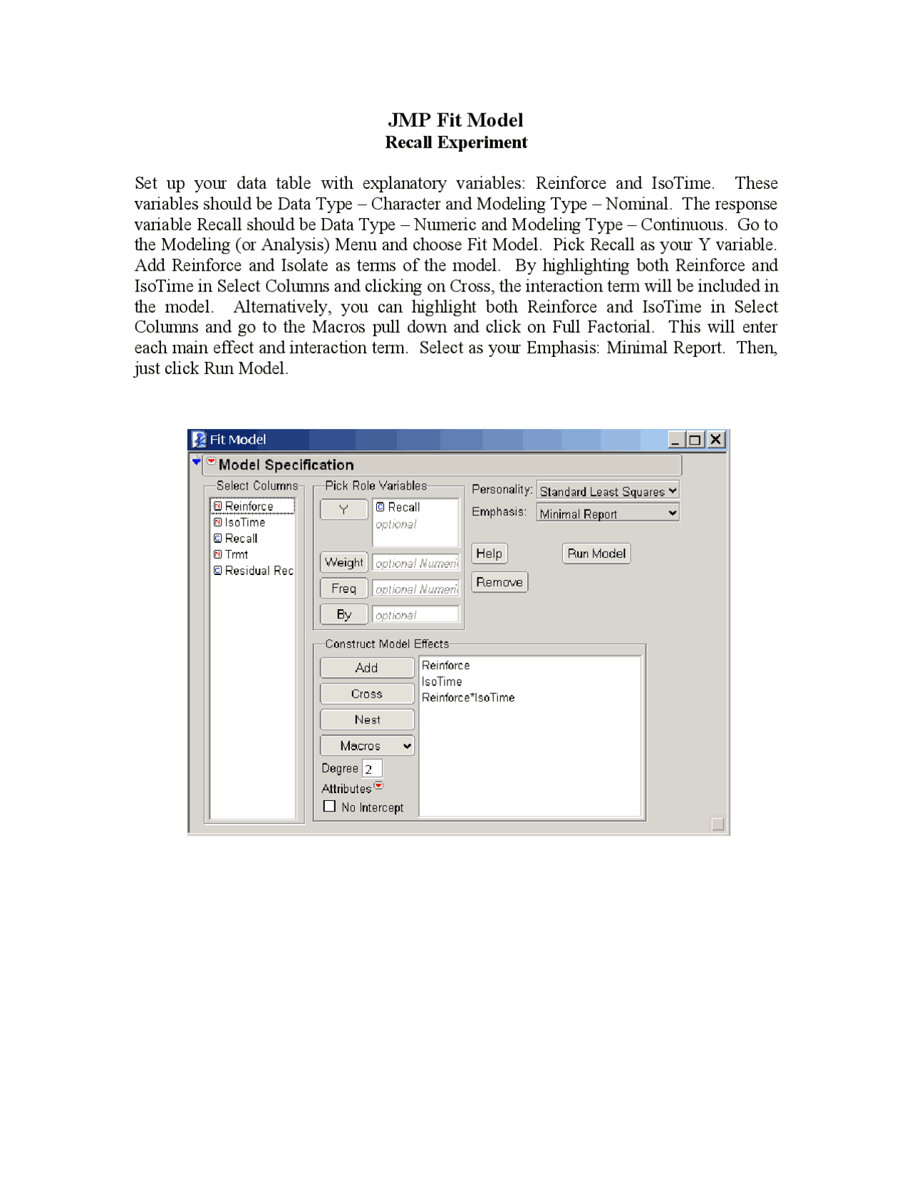 JMP Fit Model: Recall Experiment | STAT 402 - Docsity