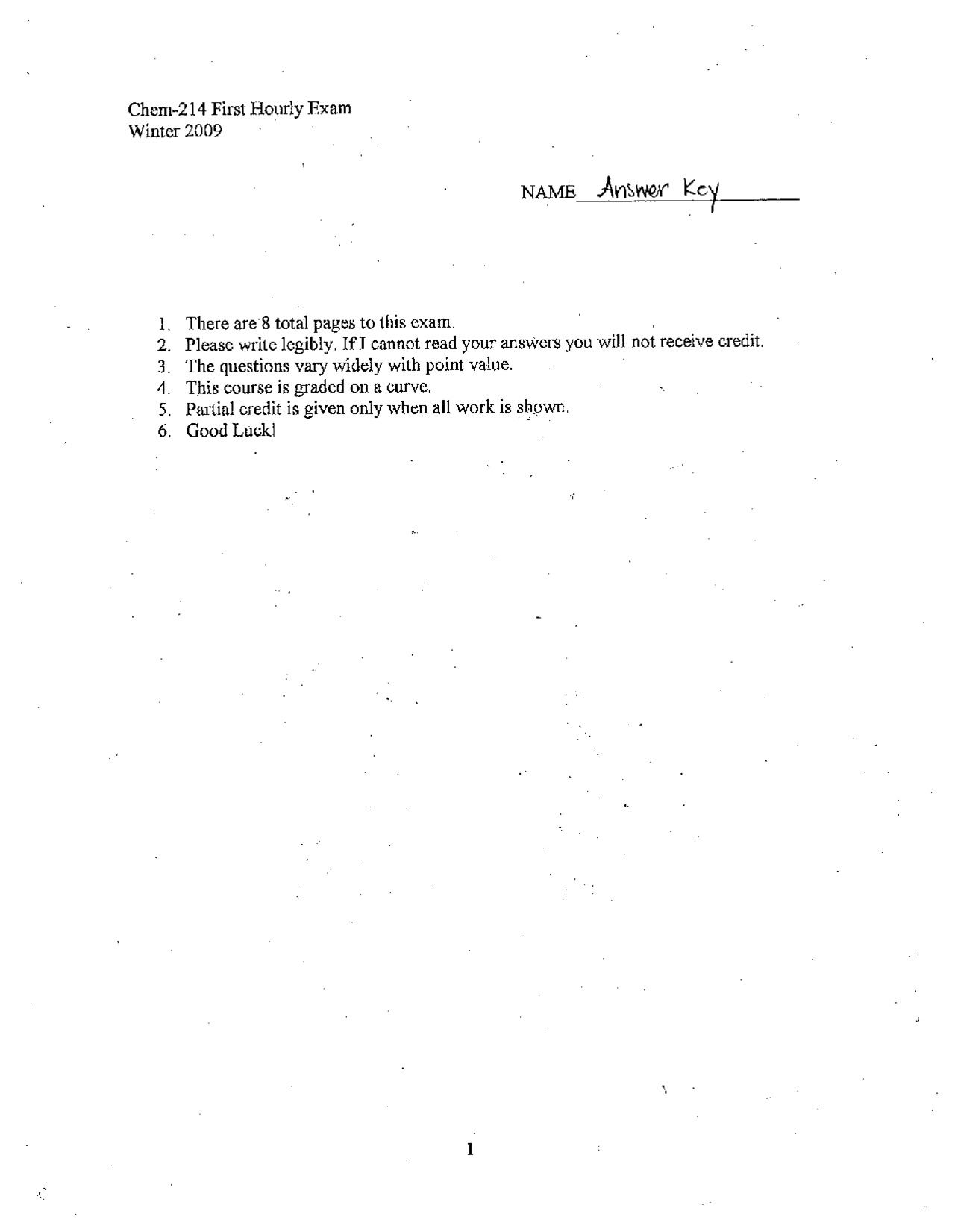 Test 1 Sample Questions With Solutions Elementary Biochemistry Chem