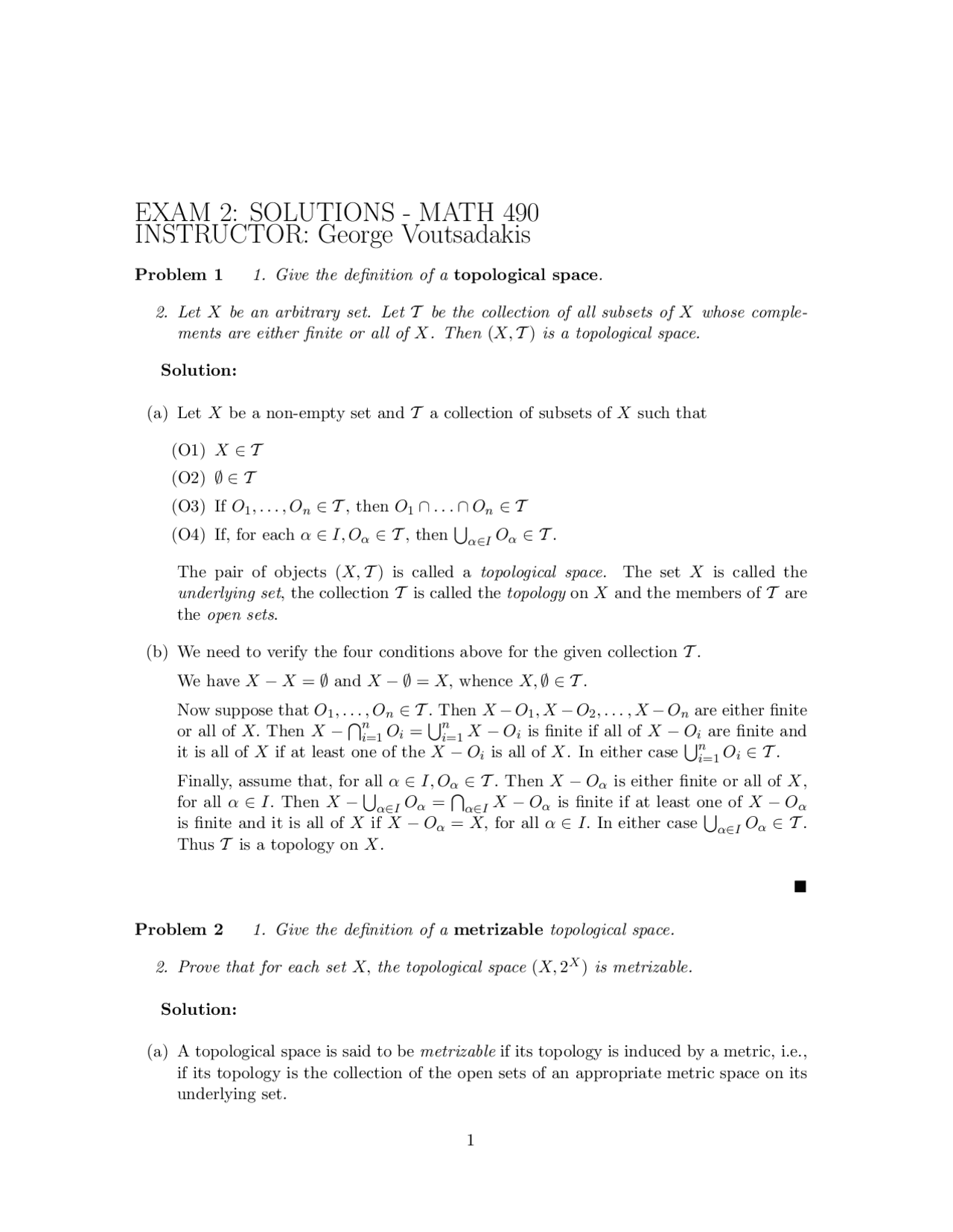 Exam 2 Solutions - Independent Study | MATH 490 - Docsity