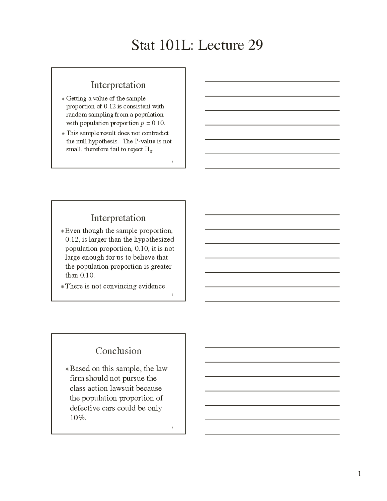 Interpretation Conclusion Test Of Hypothesis Lecture Slides Stat