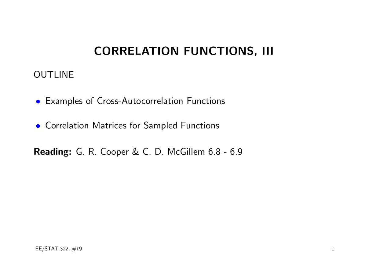 Correlation Functions Iii Lecture Slides Stat 322 Docsity