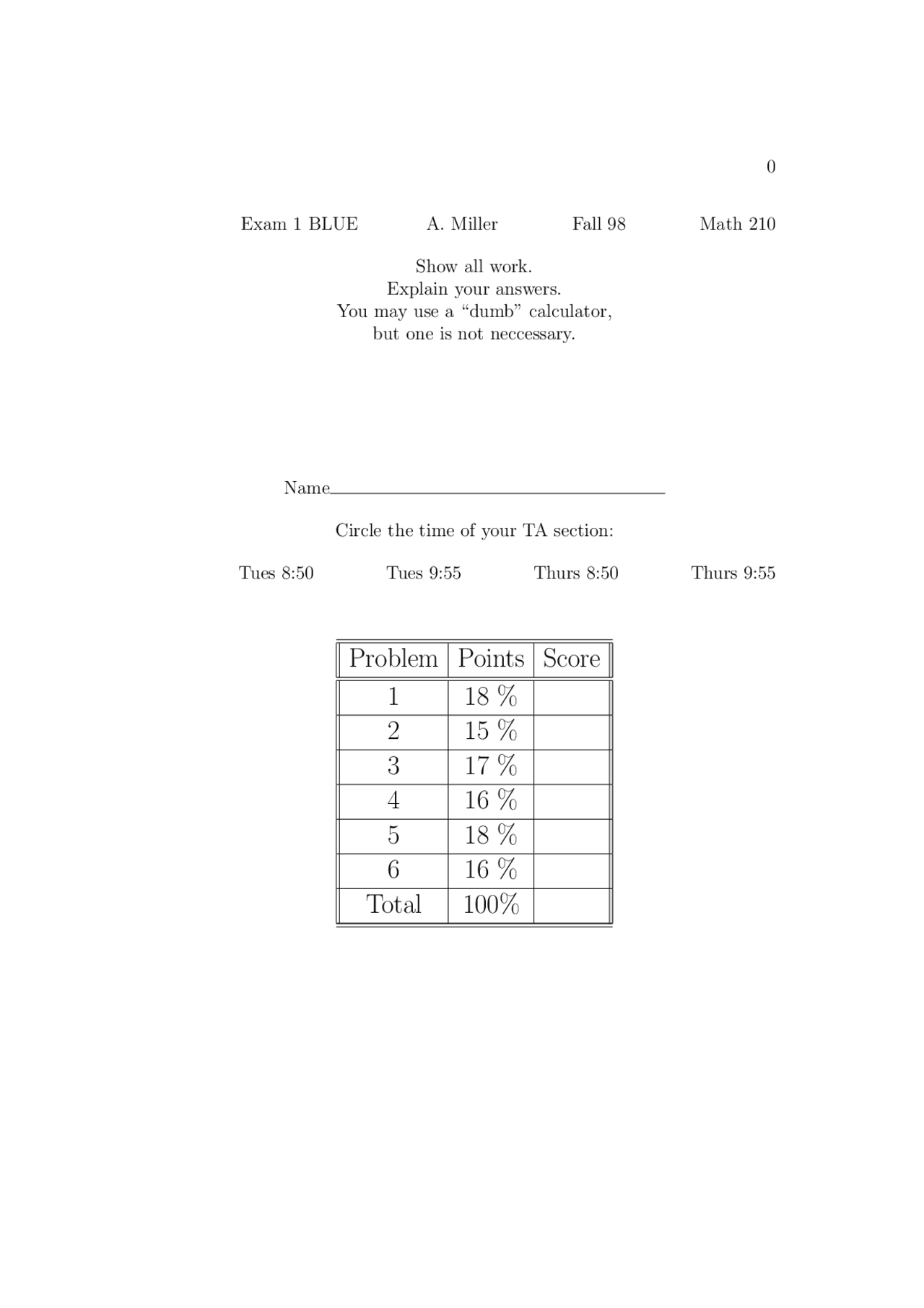 6 Problems Exam 1 Topics In Finite Mathematics Math 210 Docsity