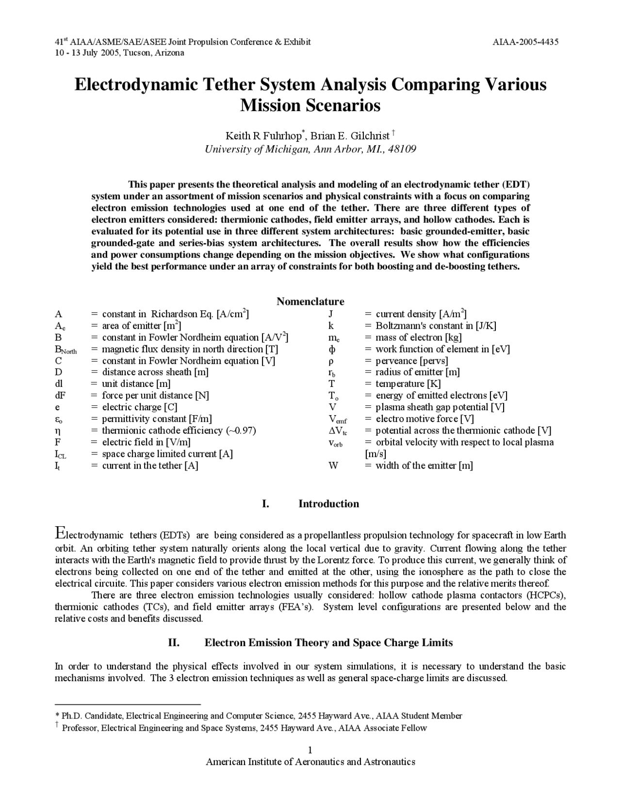 Electrodynamic Tether System Analysis Comparing Various Mission ...