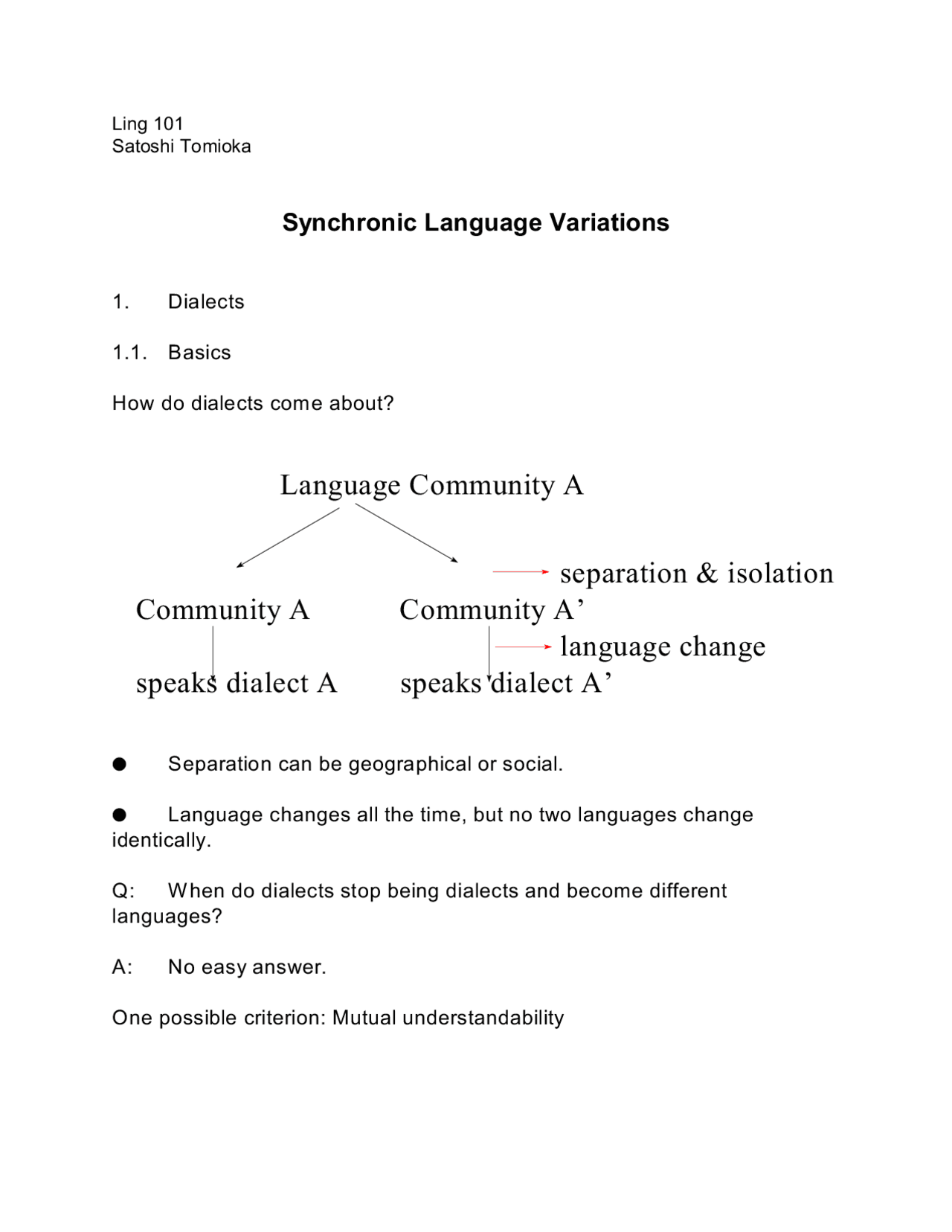 Synchronic Language Variations - Notes | LING 101 - Docsity