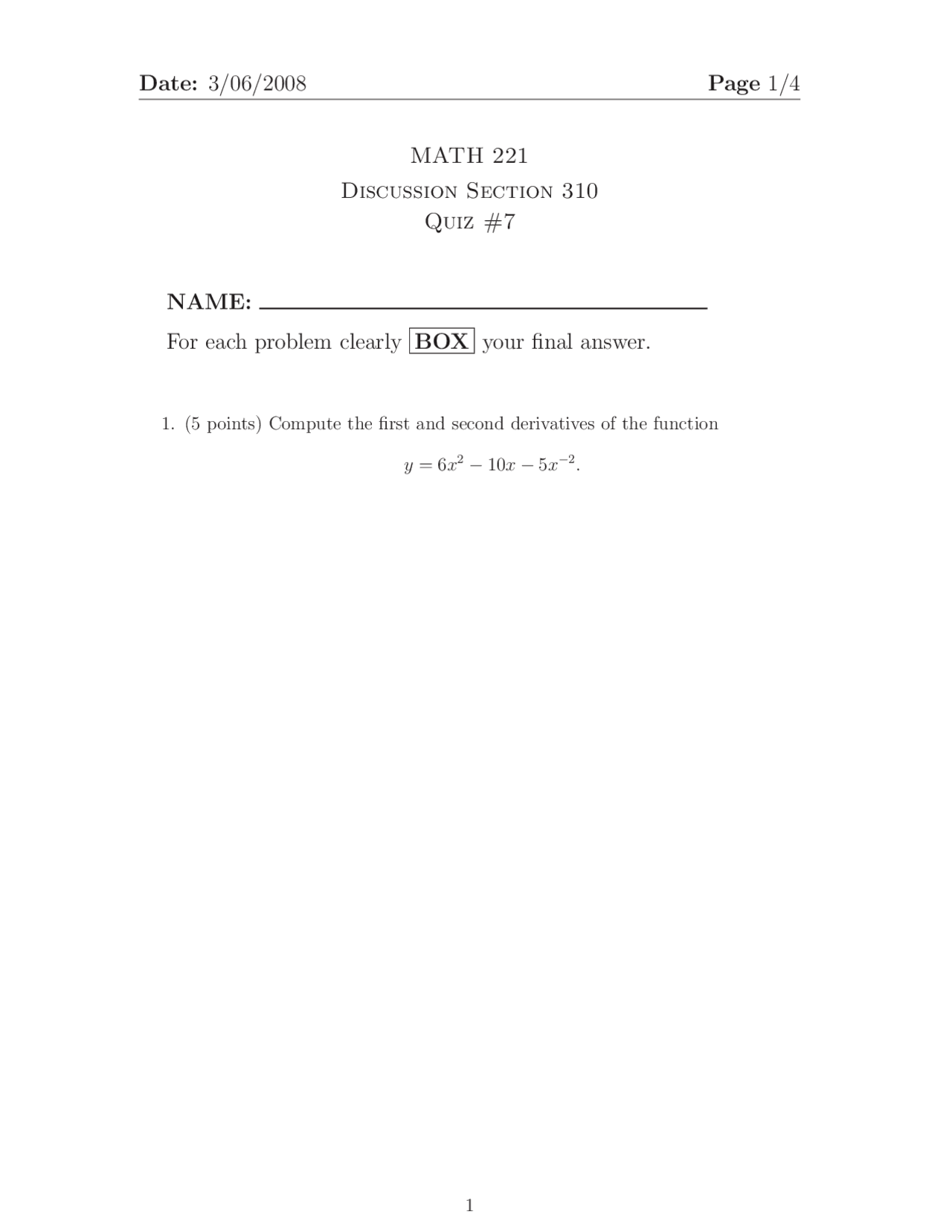 Practice Problems For Quiz 7 Calculus And Analytic Geometry Math