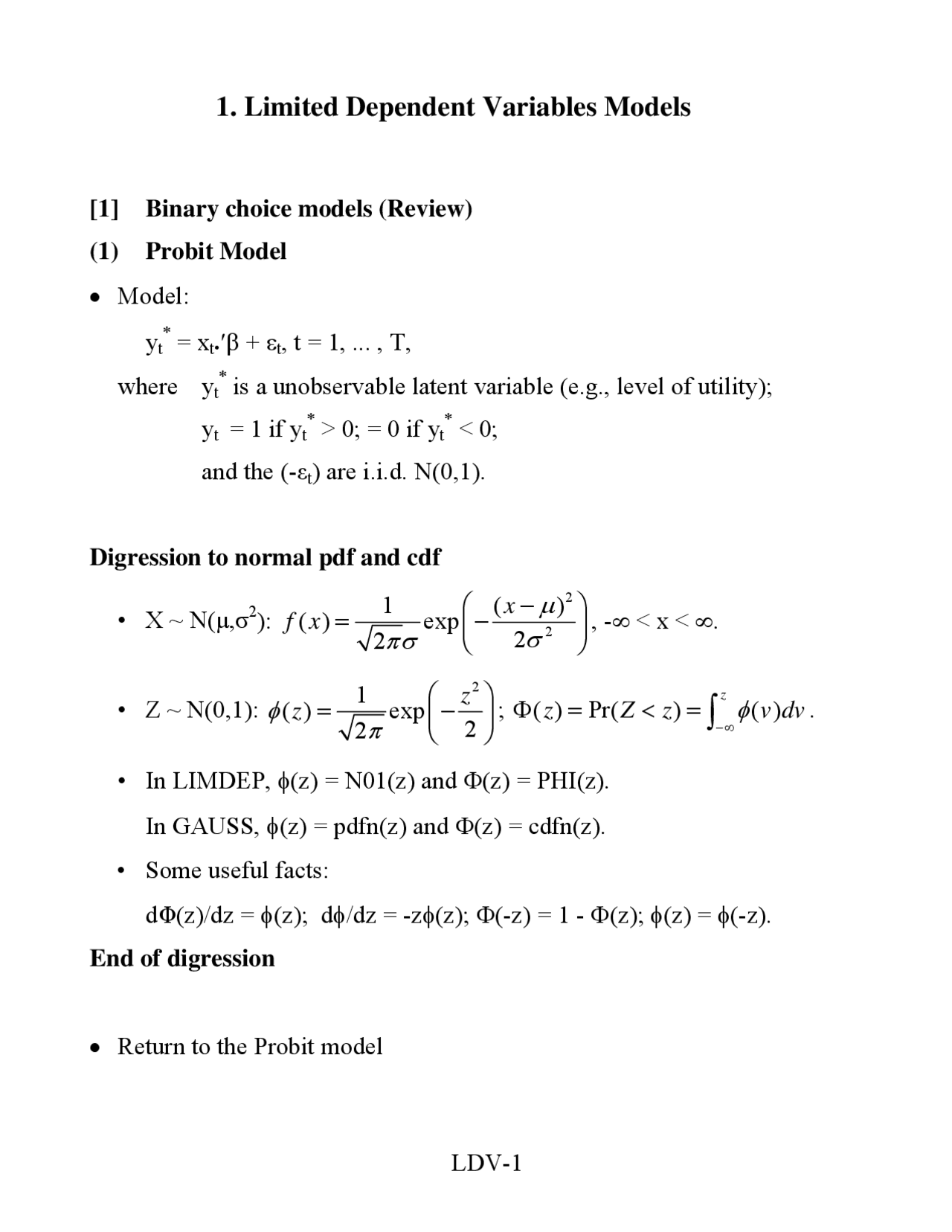 Limited Dependent Variables Models - Review Sheet | ECN 727 - Docsity