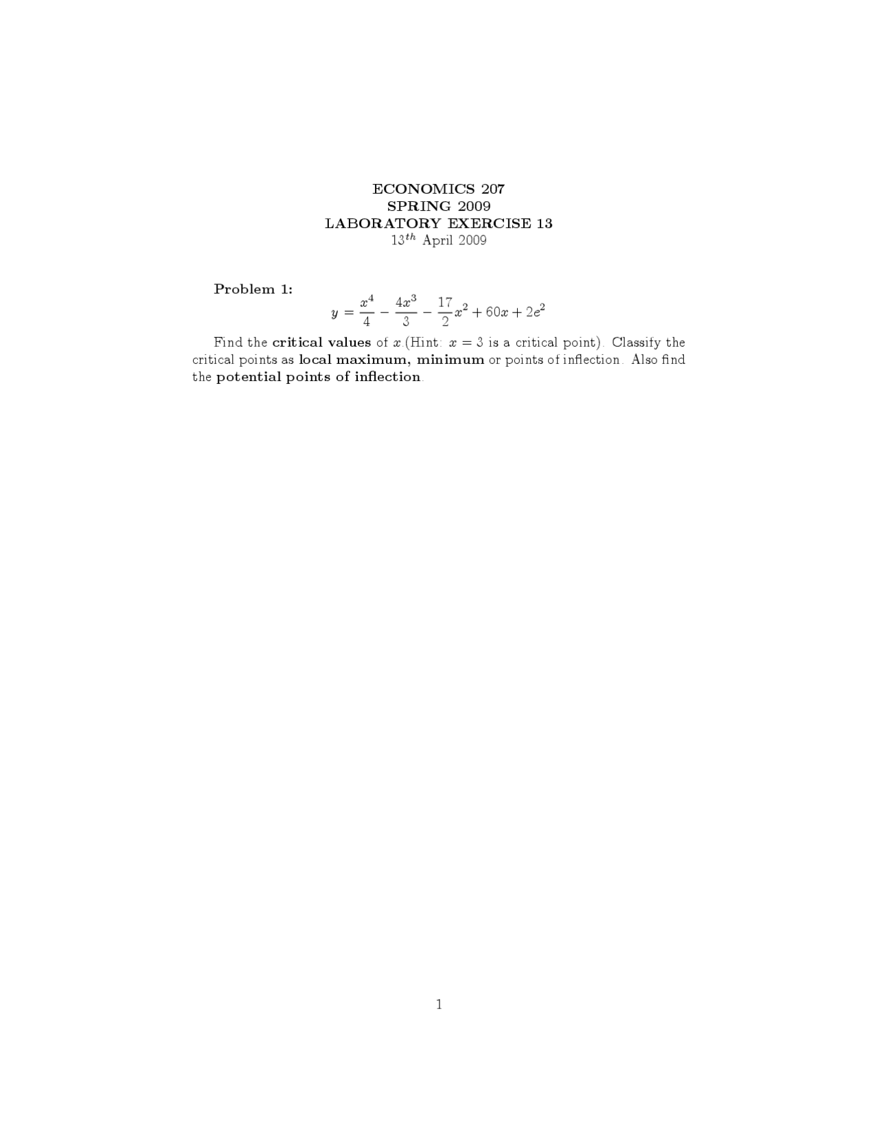 Laboratory Exercise 13 Application Of Economic Optimization Econ