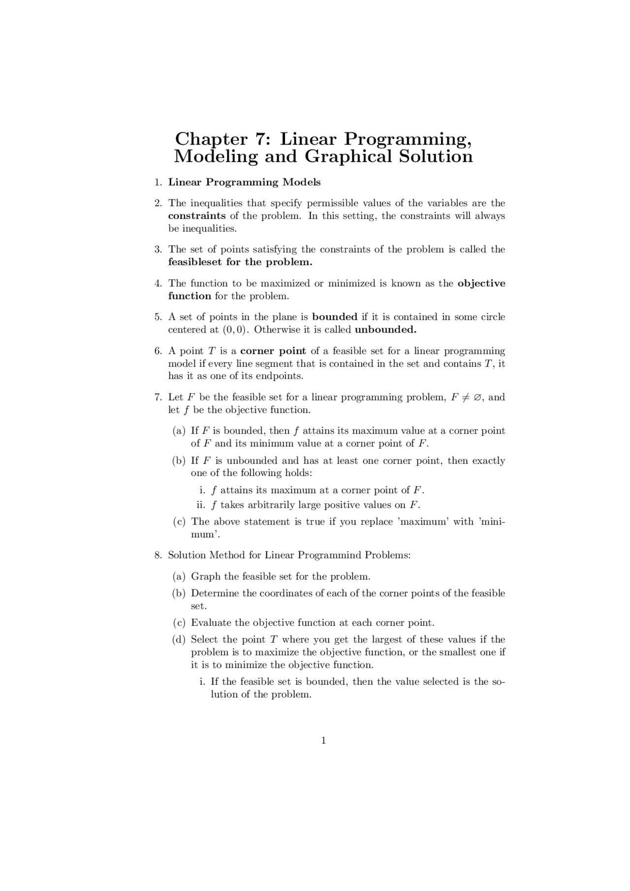 Notes On Linear Programming Modeling And Graphical Solution Math 210 3282