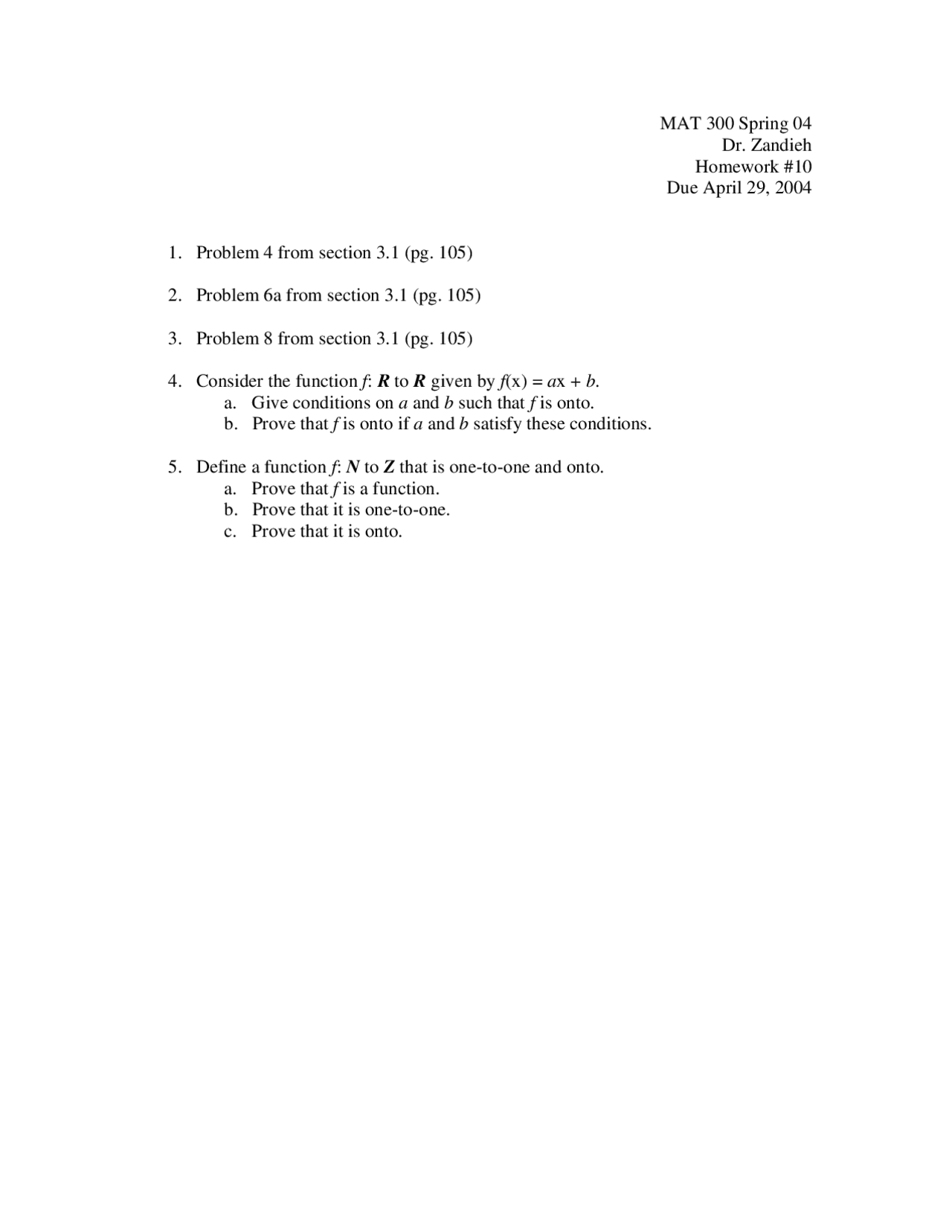 Homework 10 Mathematical Structures Mat 300 Docsity
