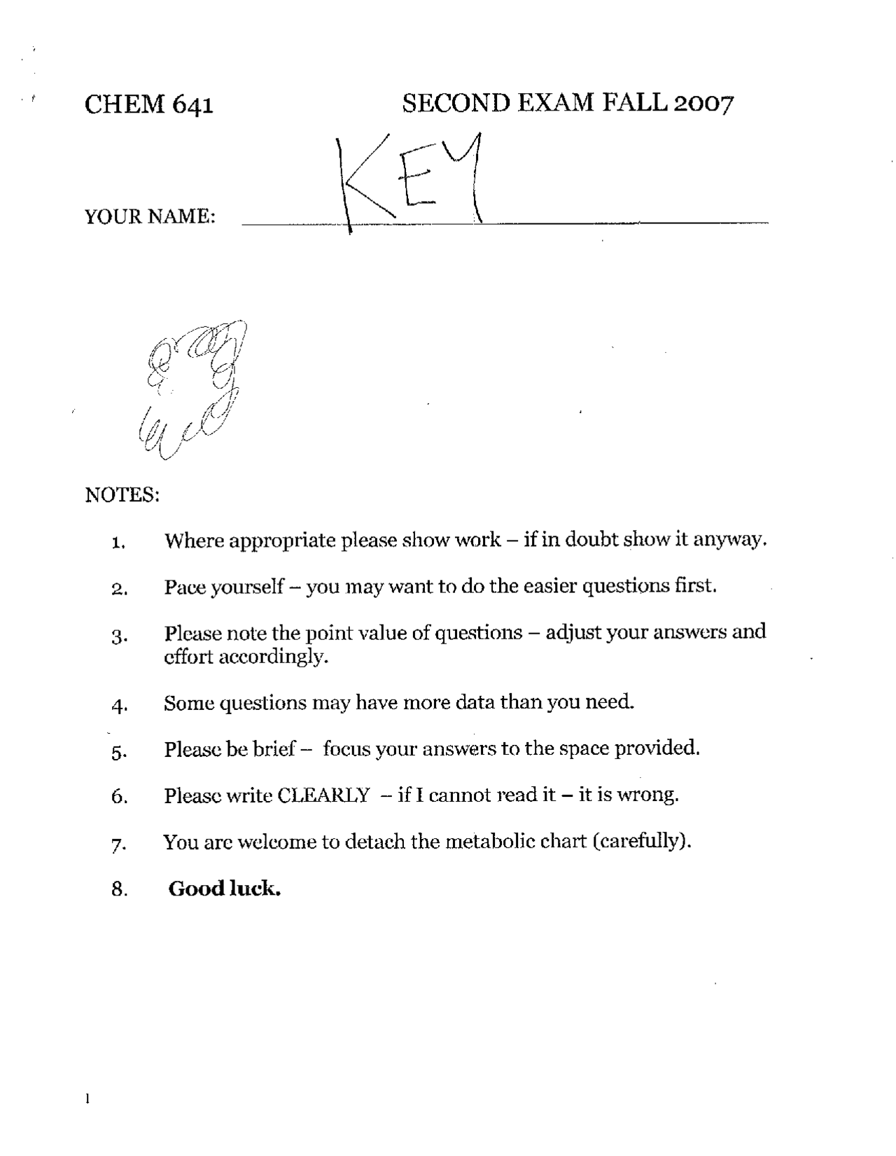 Second Exam With Answer Key Biochemistry Chem 641 Docsity