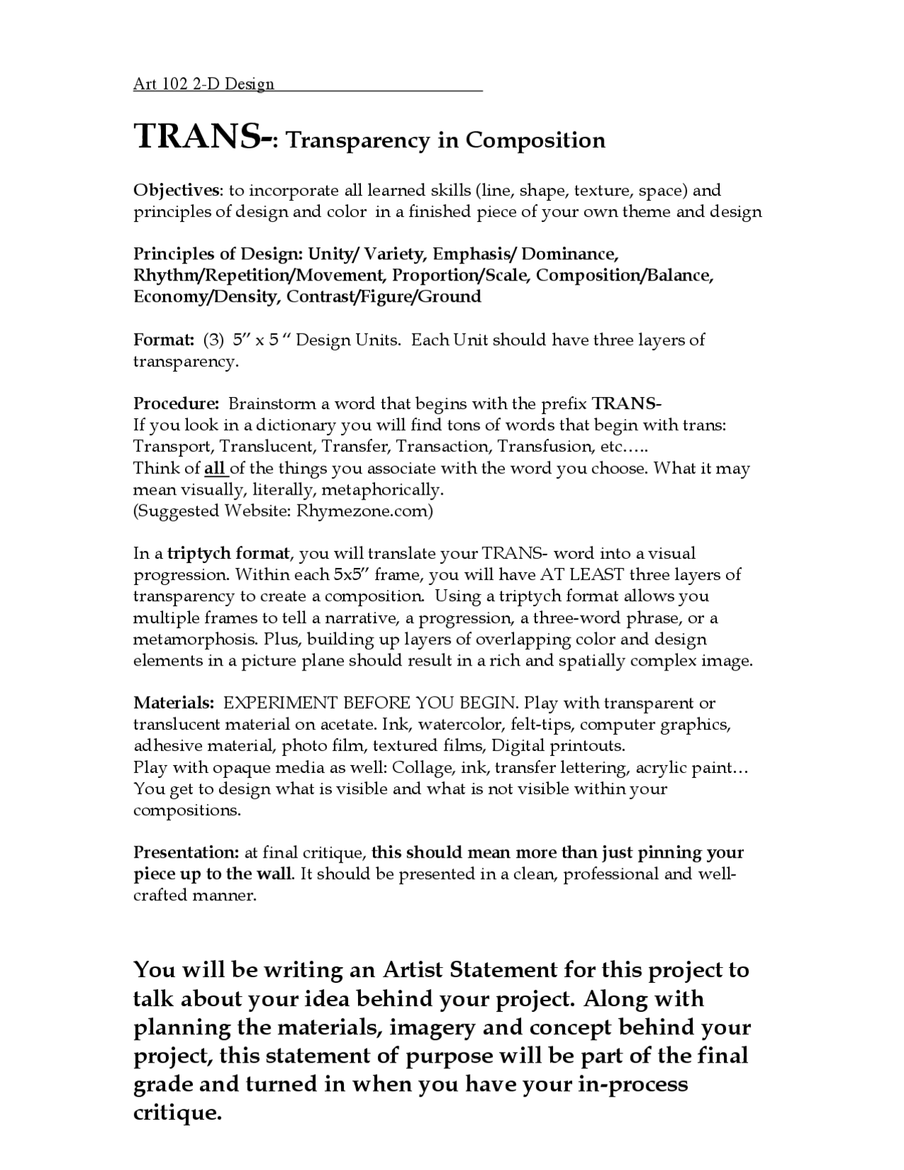 Project on Transparency in Composition - Two-Dimensional Design | ART ...