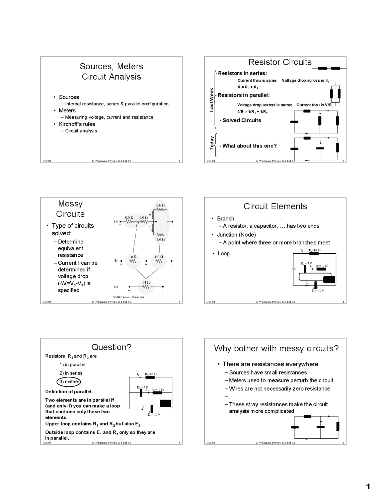 Sources Meters And Circuit Analysis Lecture Slides Physics 104