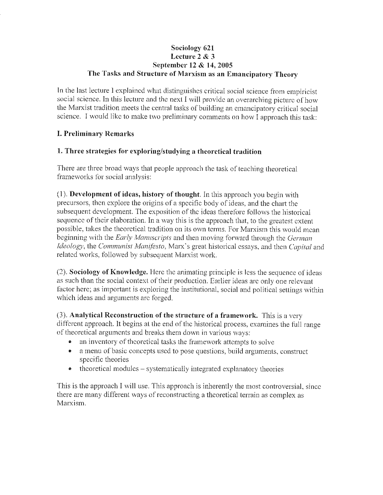 Notes on Emancipatory Theory - Sociology | SOC 621 - Docsity