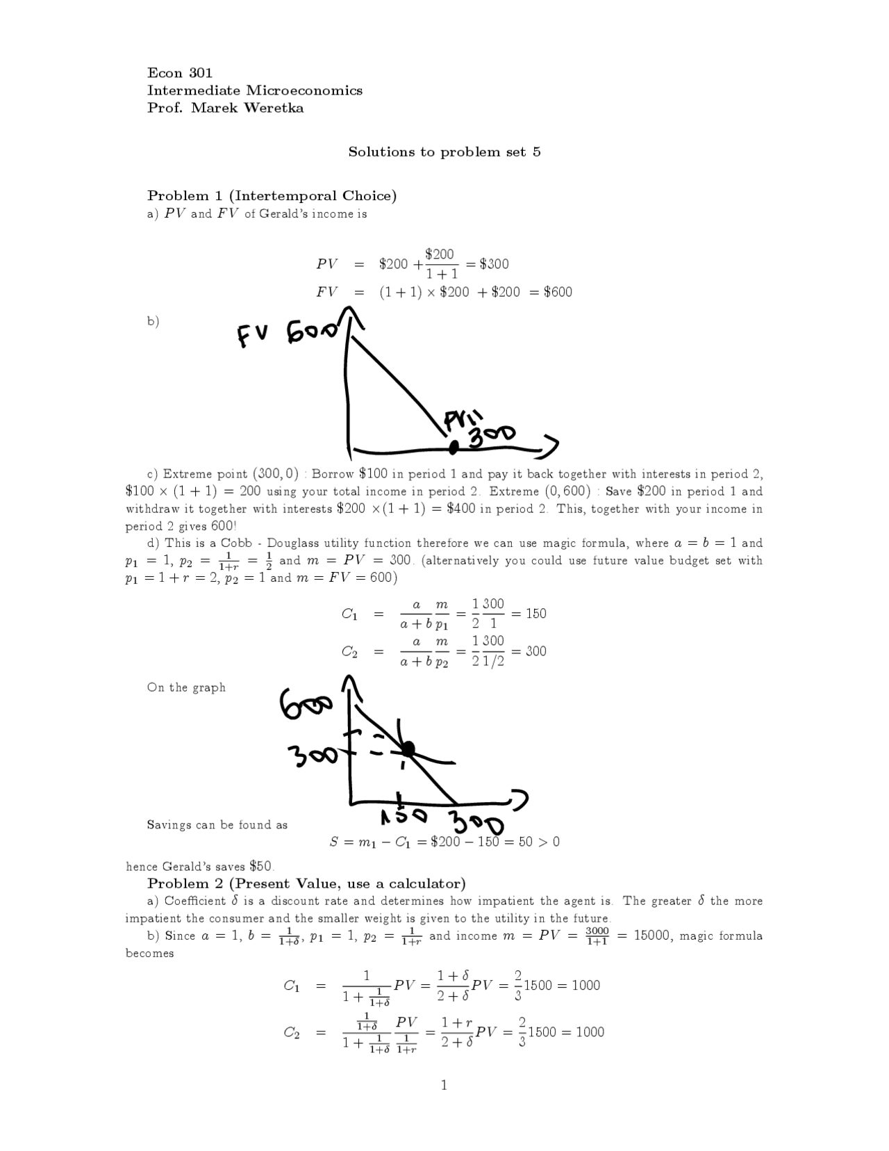 Intermediate Microeconomic Theory Solutions To Problem Set 5 Econ