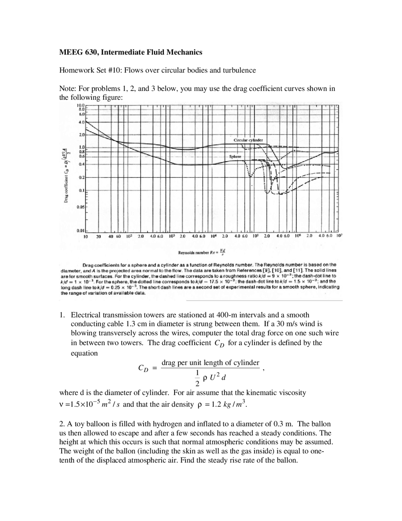 Assignment 10 with 5 Problems - Intermediate Fluid Mechanics | MEEG 630 - Docsity