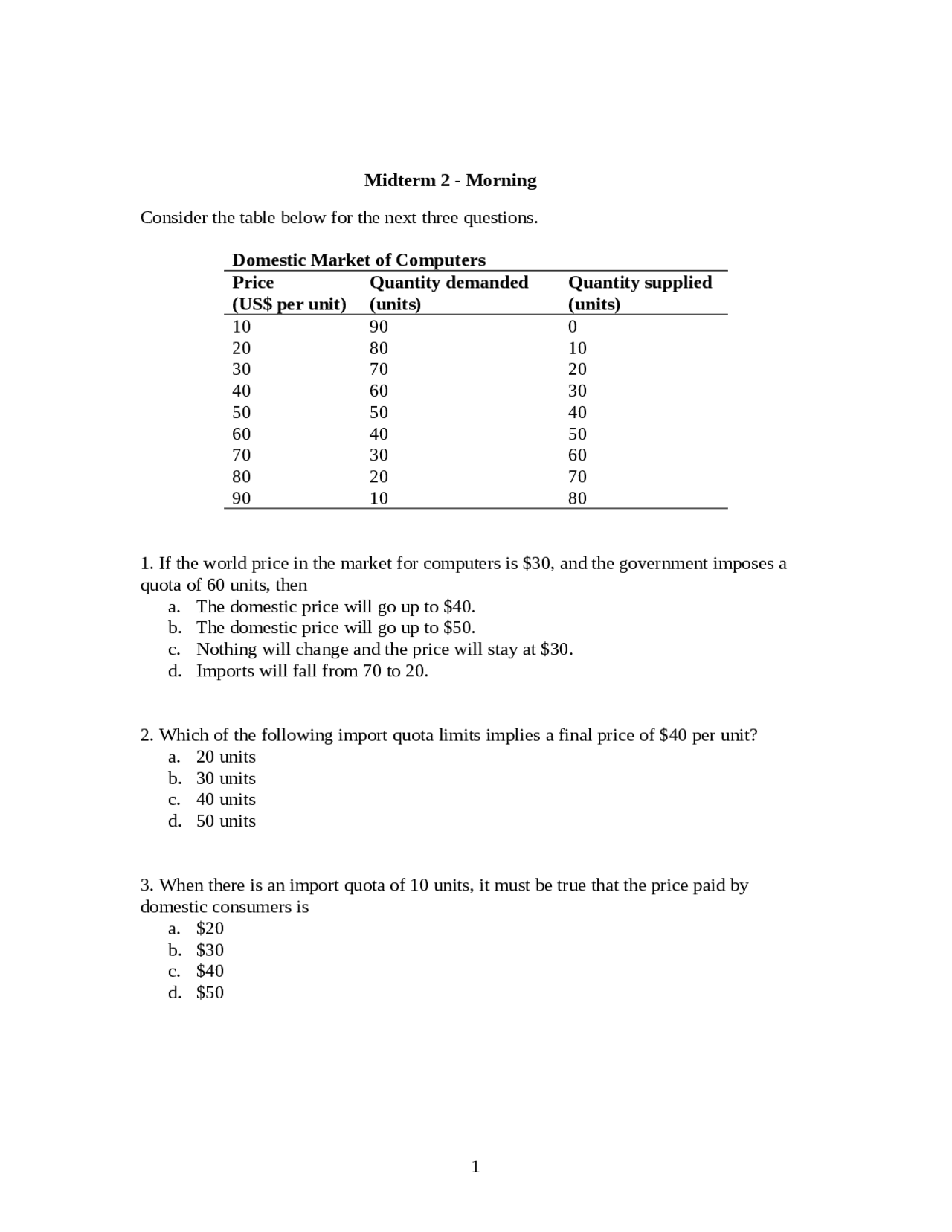 30 Multiple Choice Questions With Key Principles Of Microeconomics
