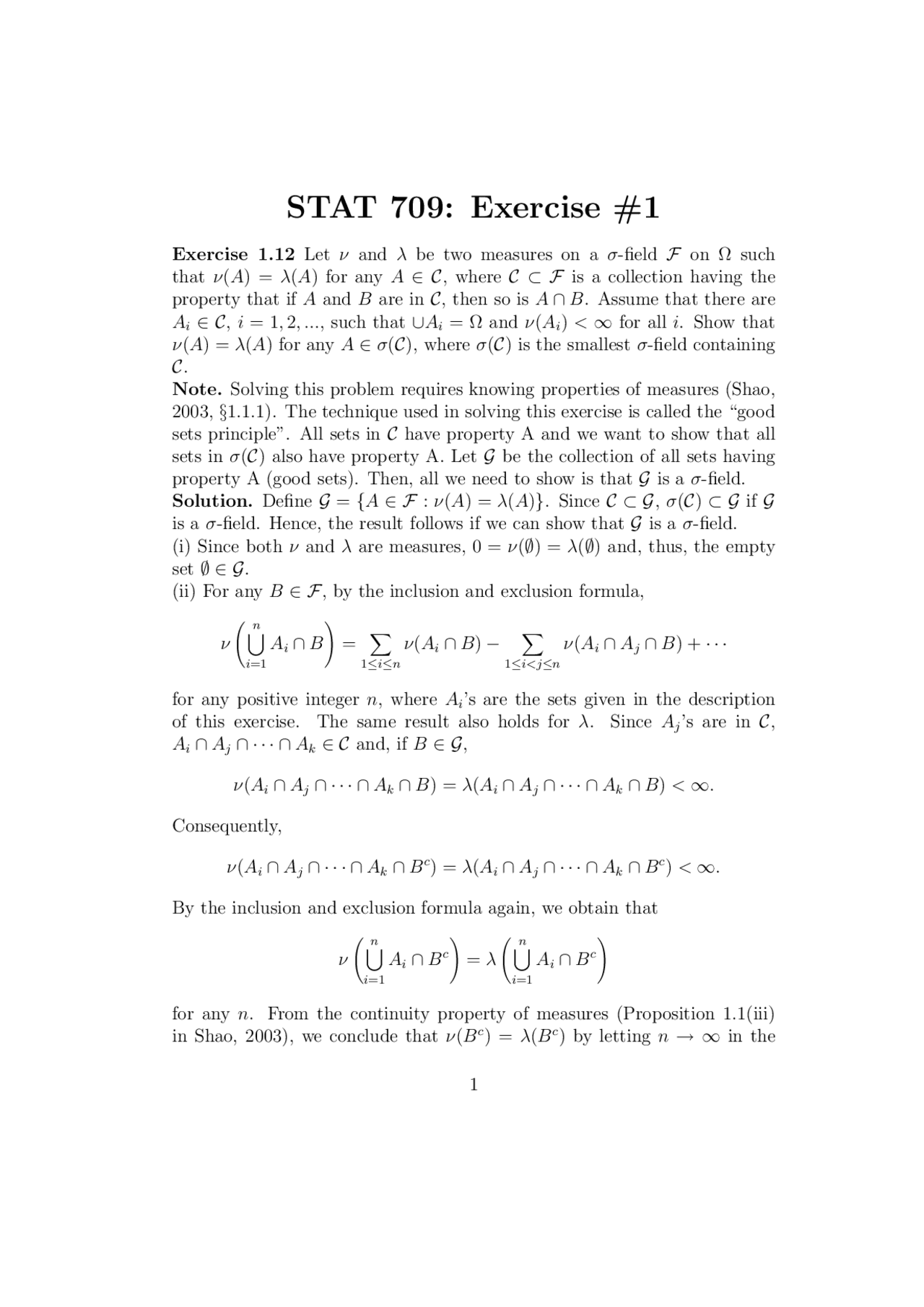 Mathematical Statistics Assignment 1 With Solutions Stat 709 Docsity