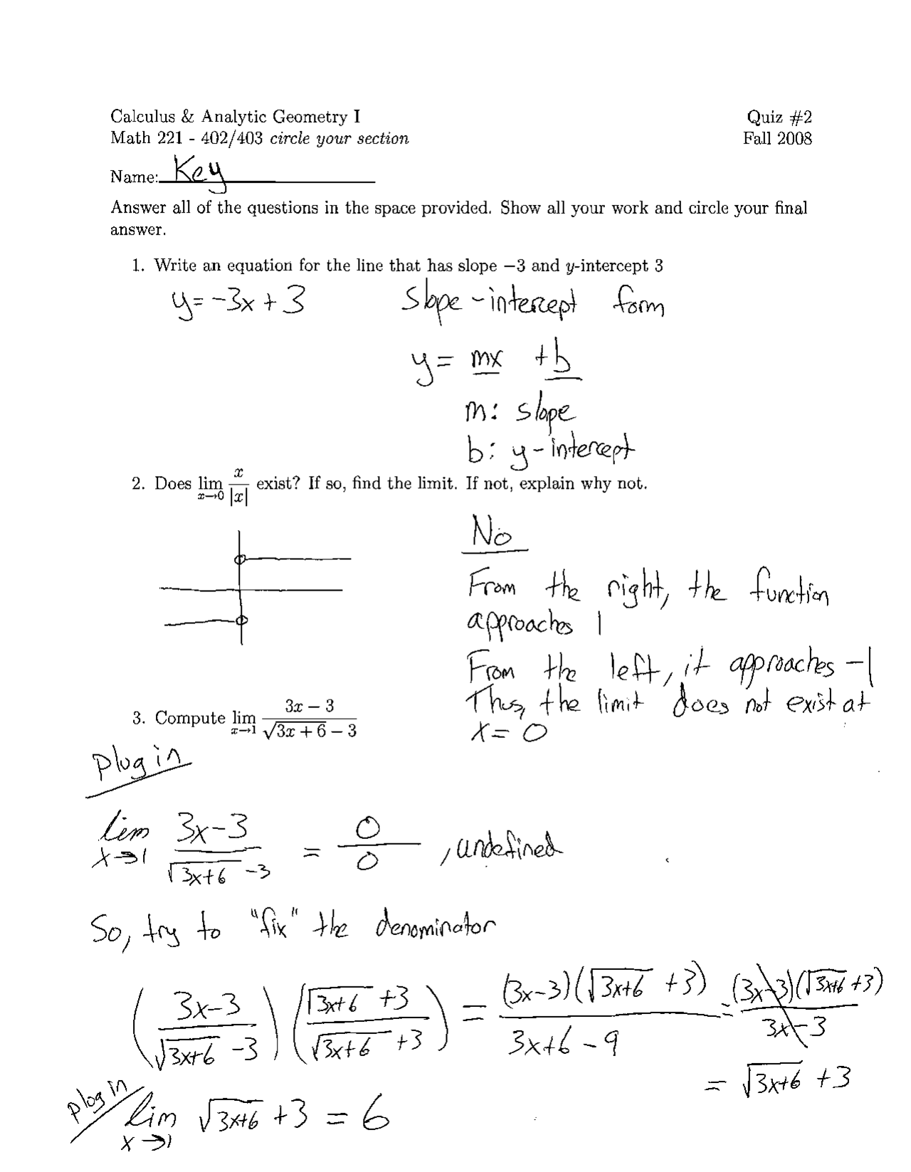 Quiz 2 With Answer Key Calculus And Analytic Geometry Math 221