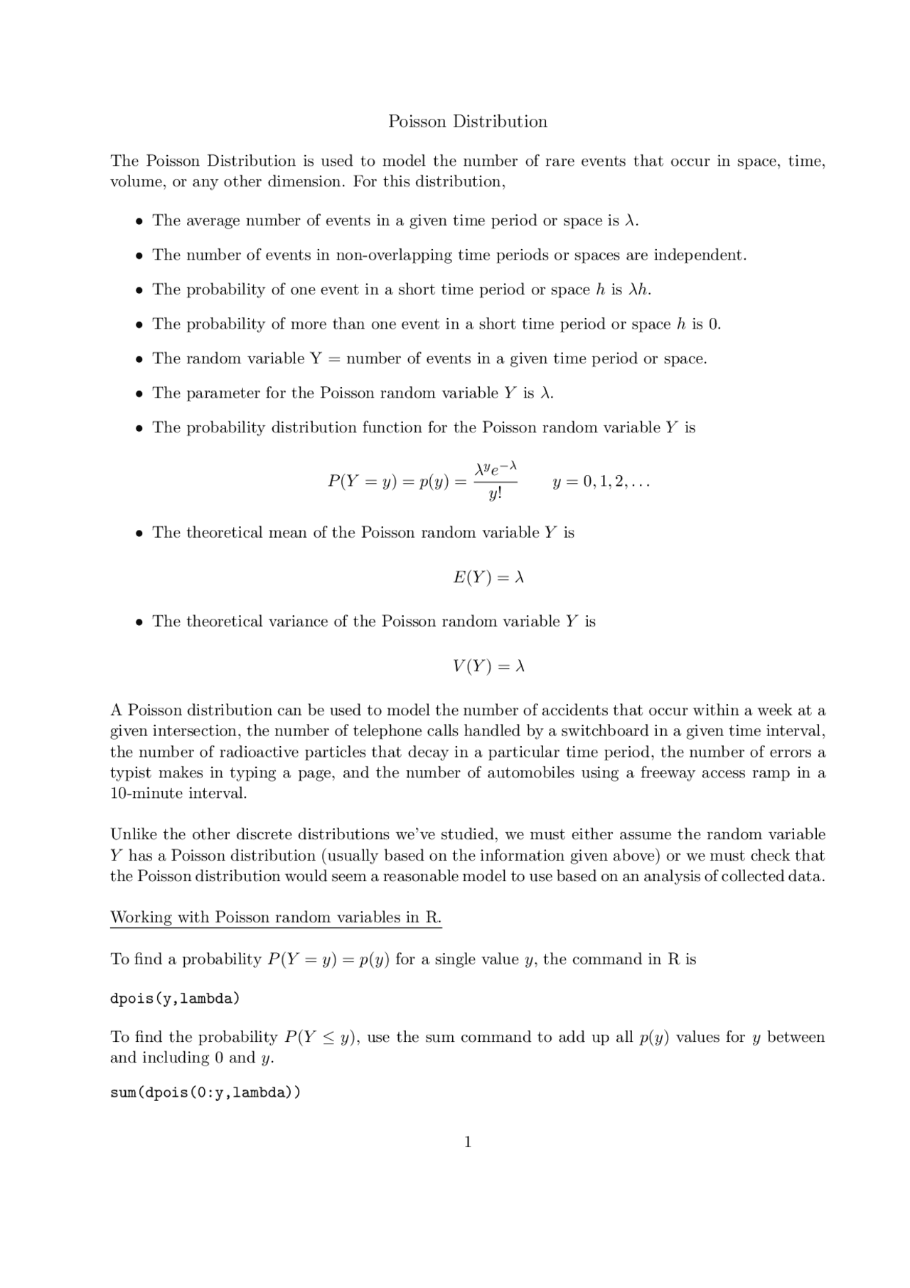 Poisson Distribution - Theory of Probability and Statistics I | STAT ...