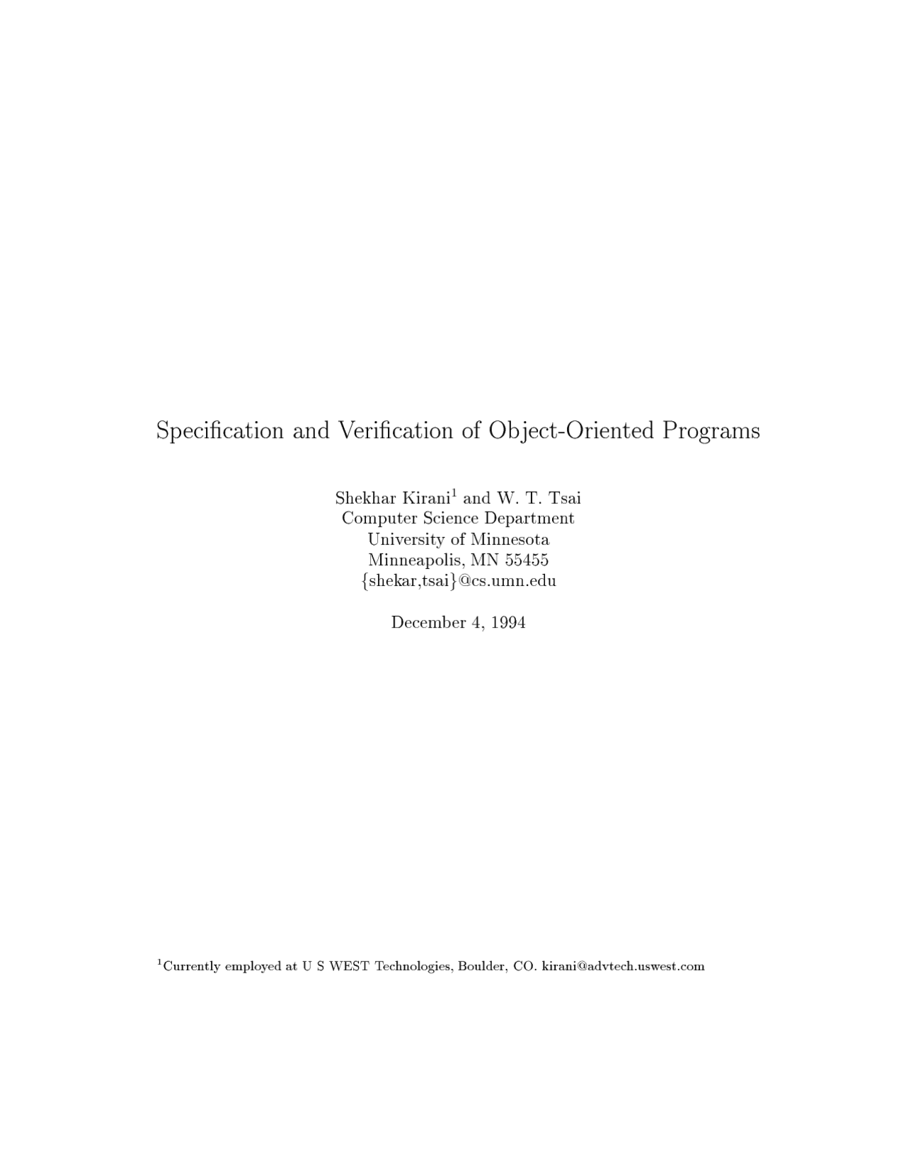 Specification and Verification of Object-Oriented Programs | CSE 494 - Docsity