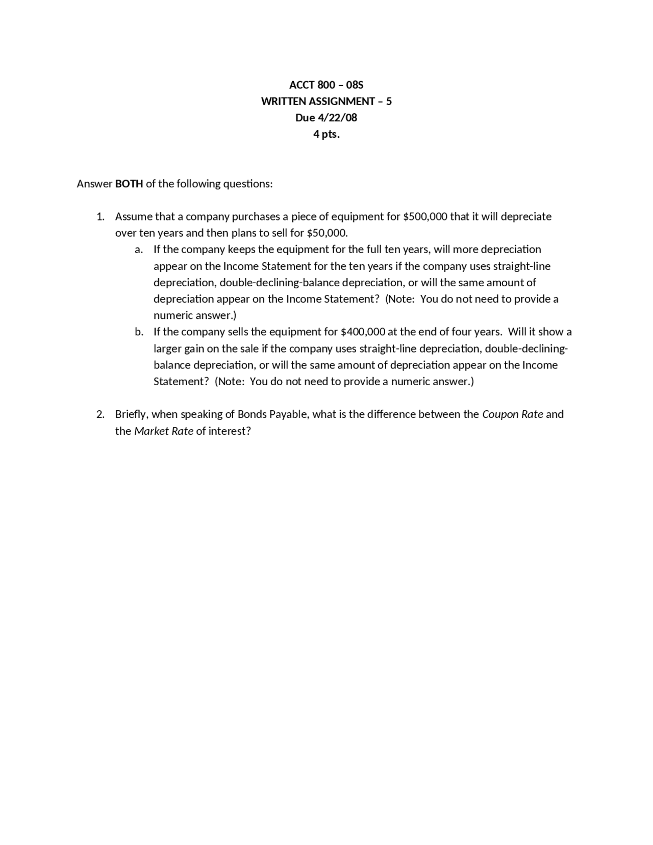 Written Assignment 5 For Financial Reporting And Analysis Acct 800