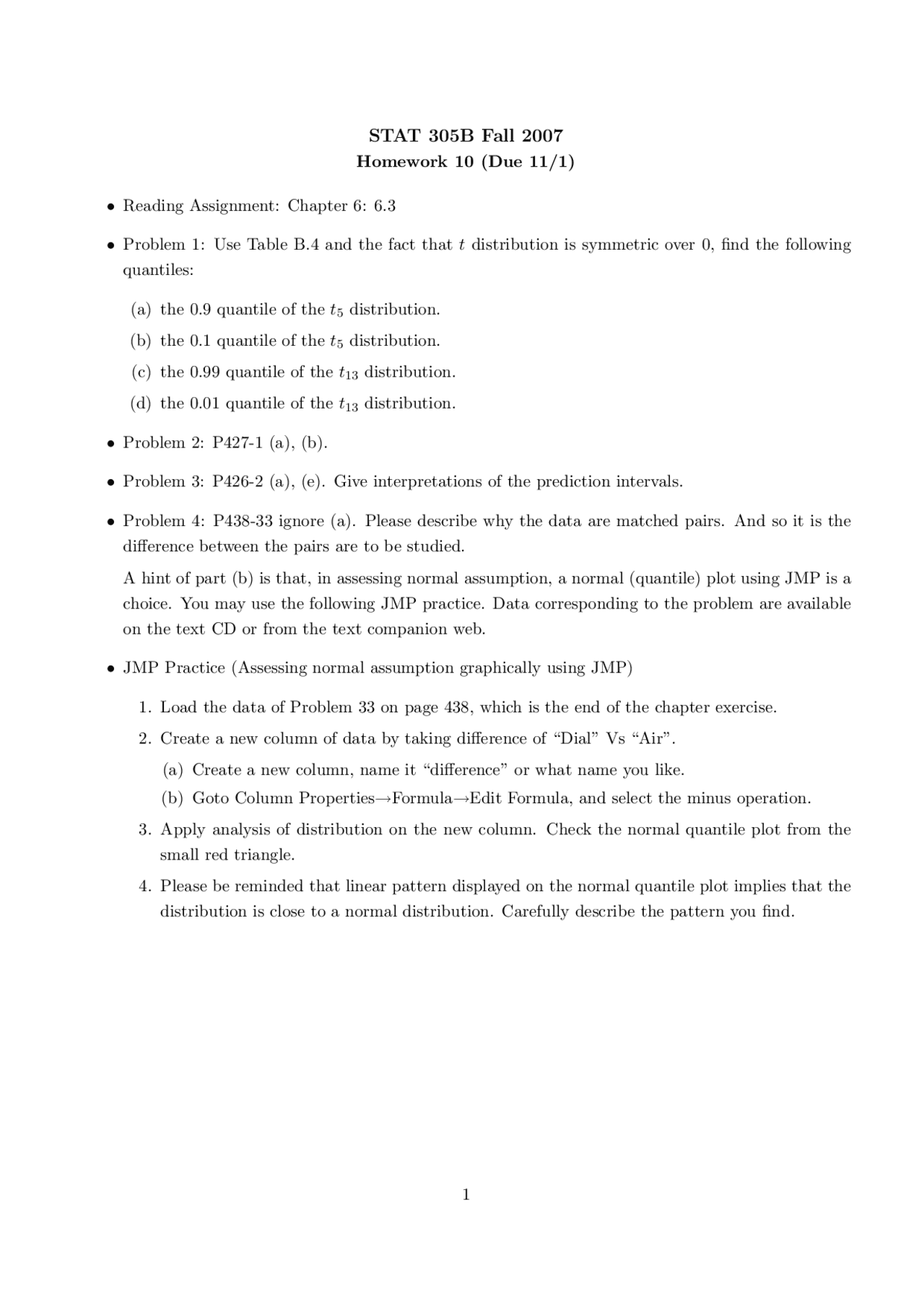 Homework 10 Engineering Statistics Stat 305 Docsity