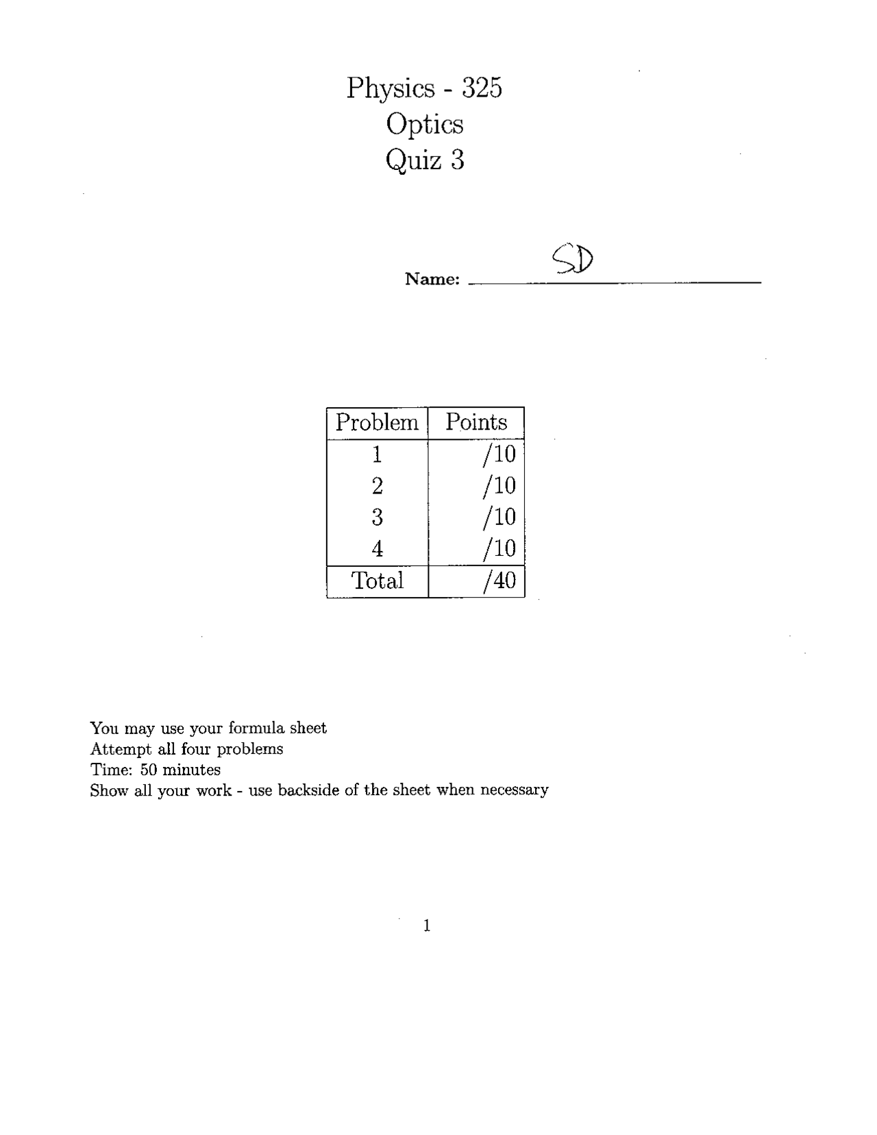Quiz 3 Questions With Resolution Wave Motion And Optics Physics 325