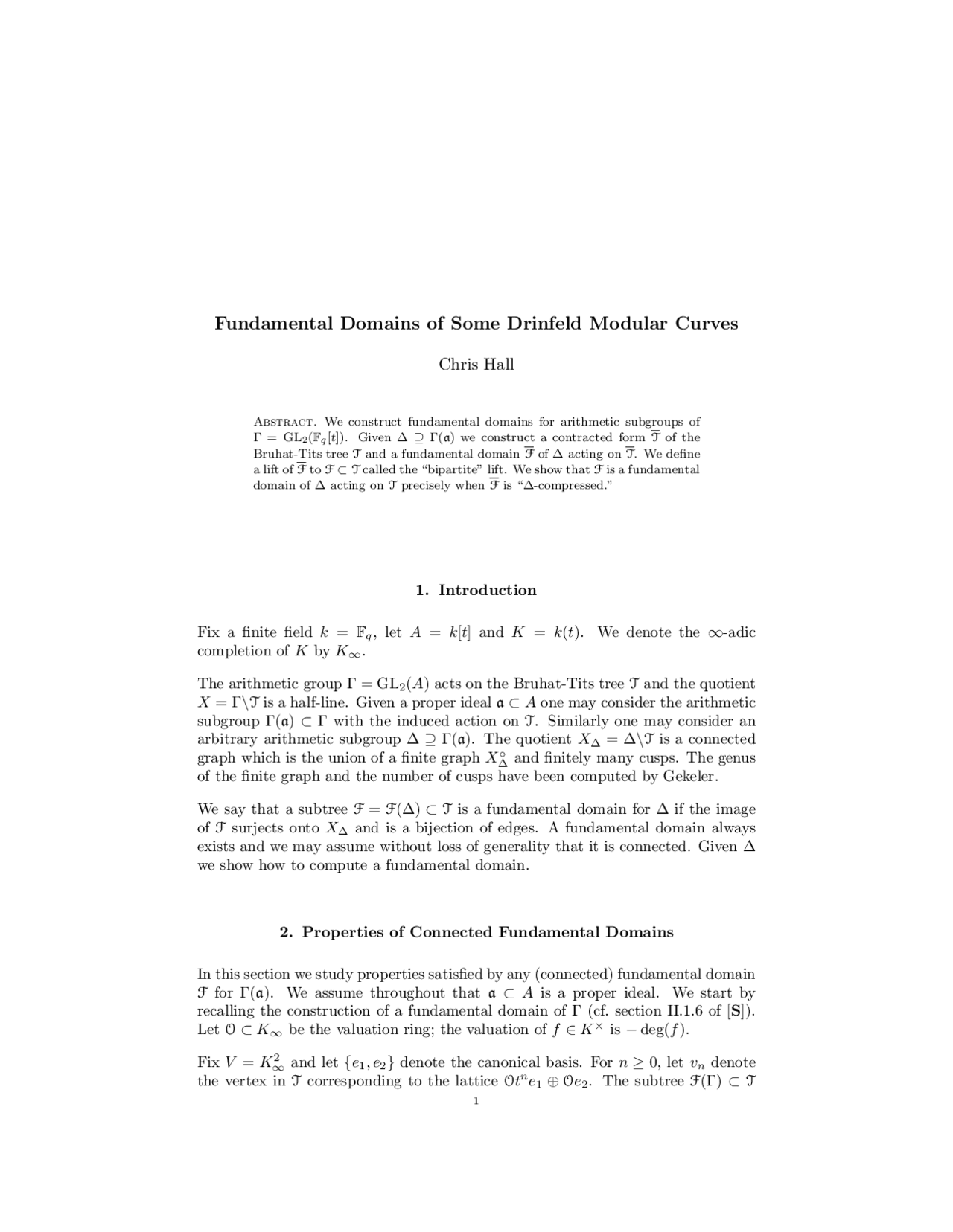 Fundamentals Domains Of Some Drinfeld Modular Curves Math 476 Docsity