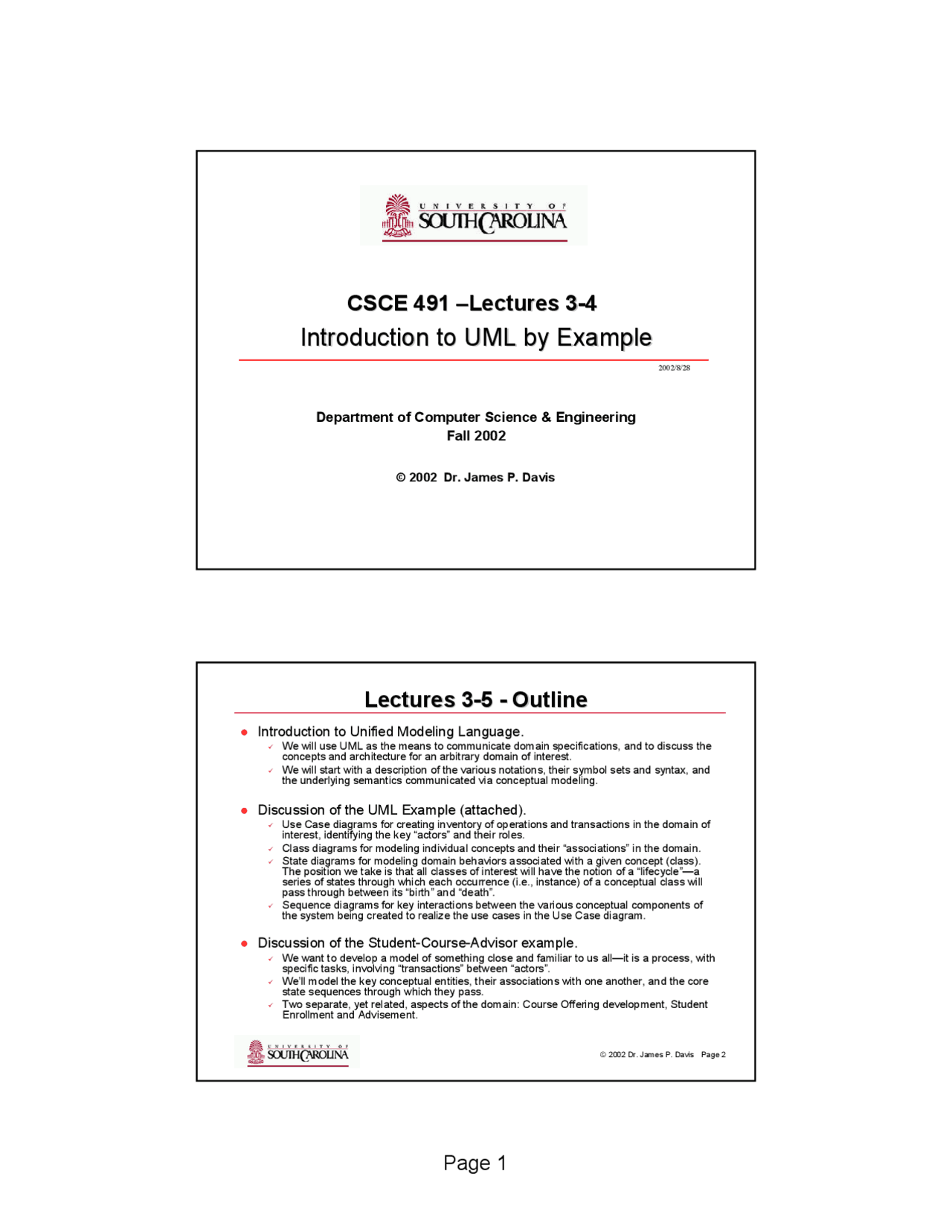 Introduction To Unified Modeling Language Lecture Slides Csce 491
