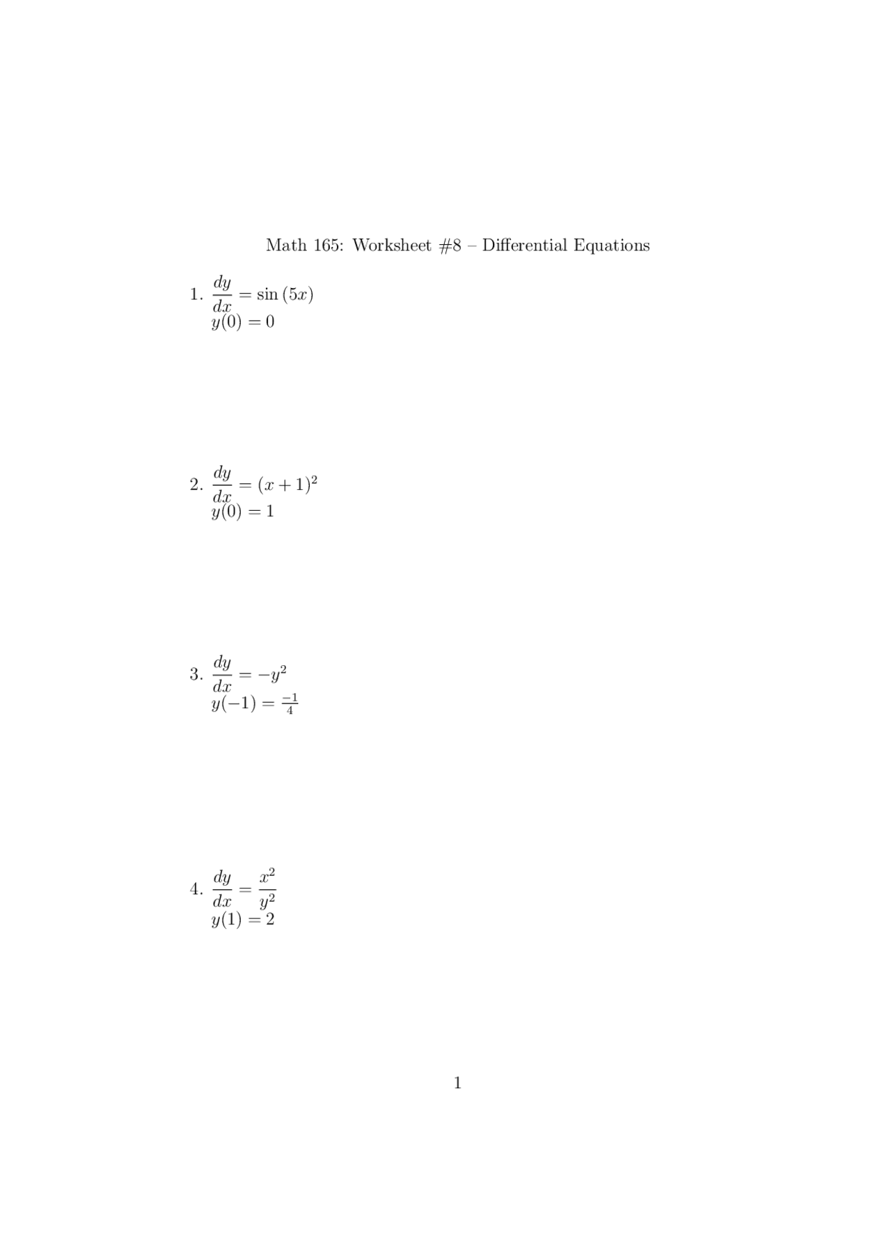 Worksheet 8 Problems Differential Equation Math 165 Docsity