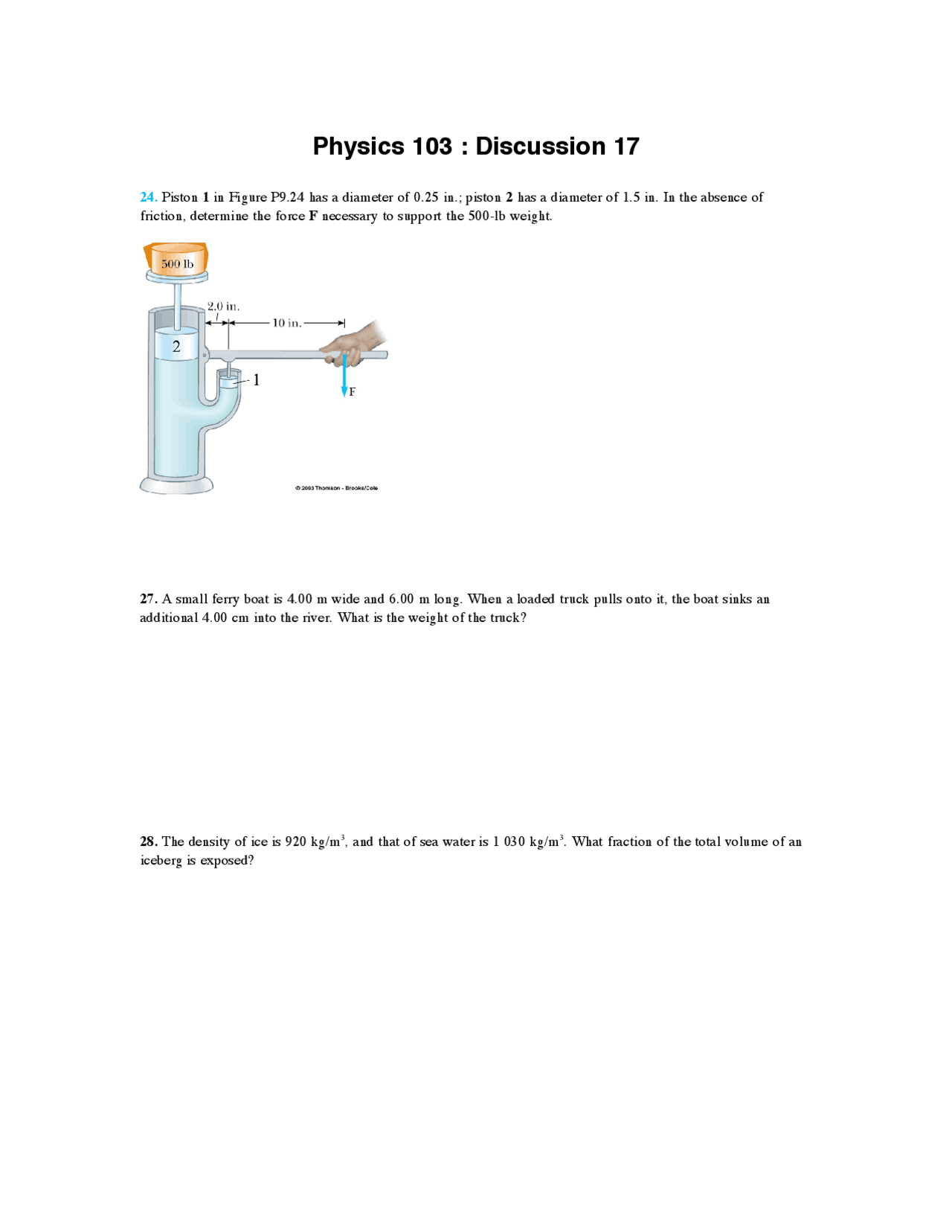 General Physics - Assignment 17 Questions | PHYSICS 103 - Docsity