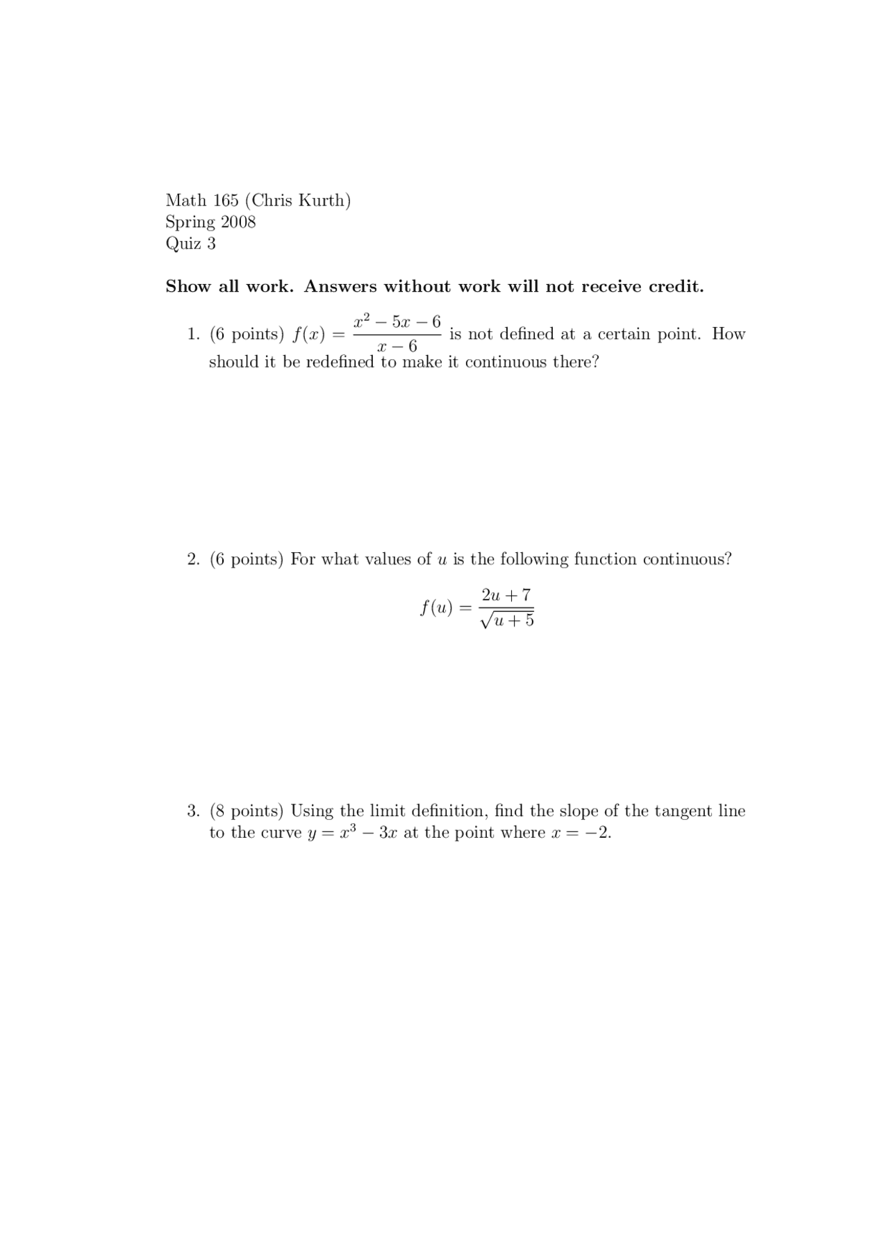 Find Slope Of Tangent Line Of Curve Quiz 3 Math 165 Docsity