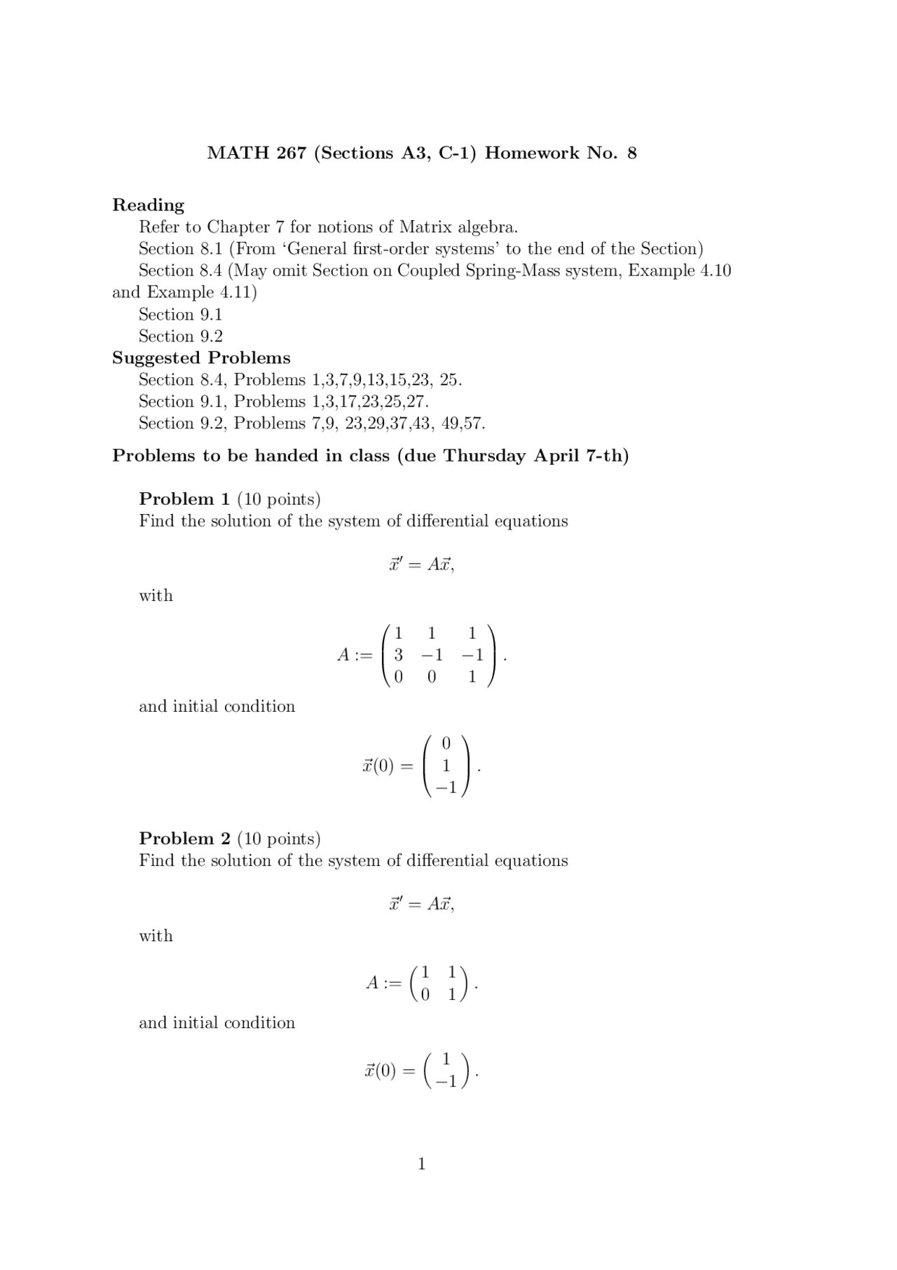 Homework 8 Problems Differential Equations And Transforms Math 267